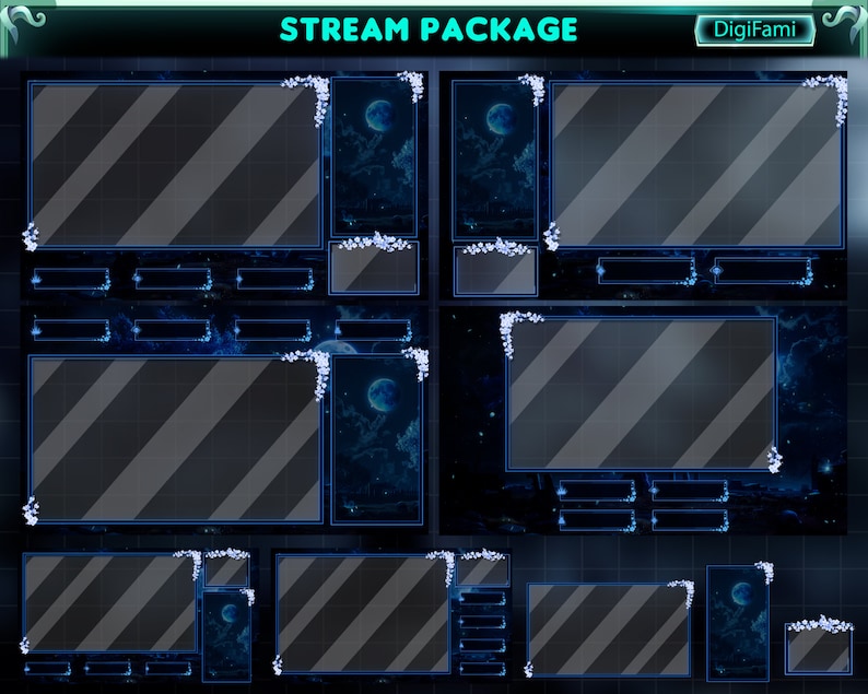 ANIMATED Twitch Overlay Package, Dark Blue Sakura Graveyard Animated ...