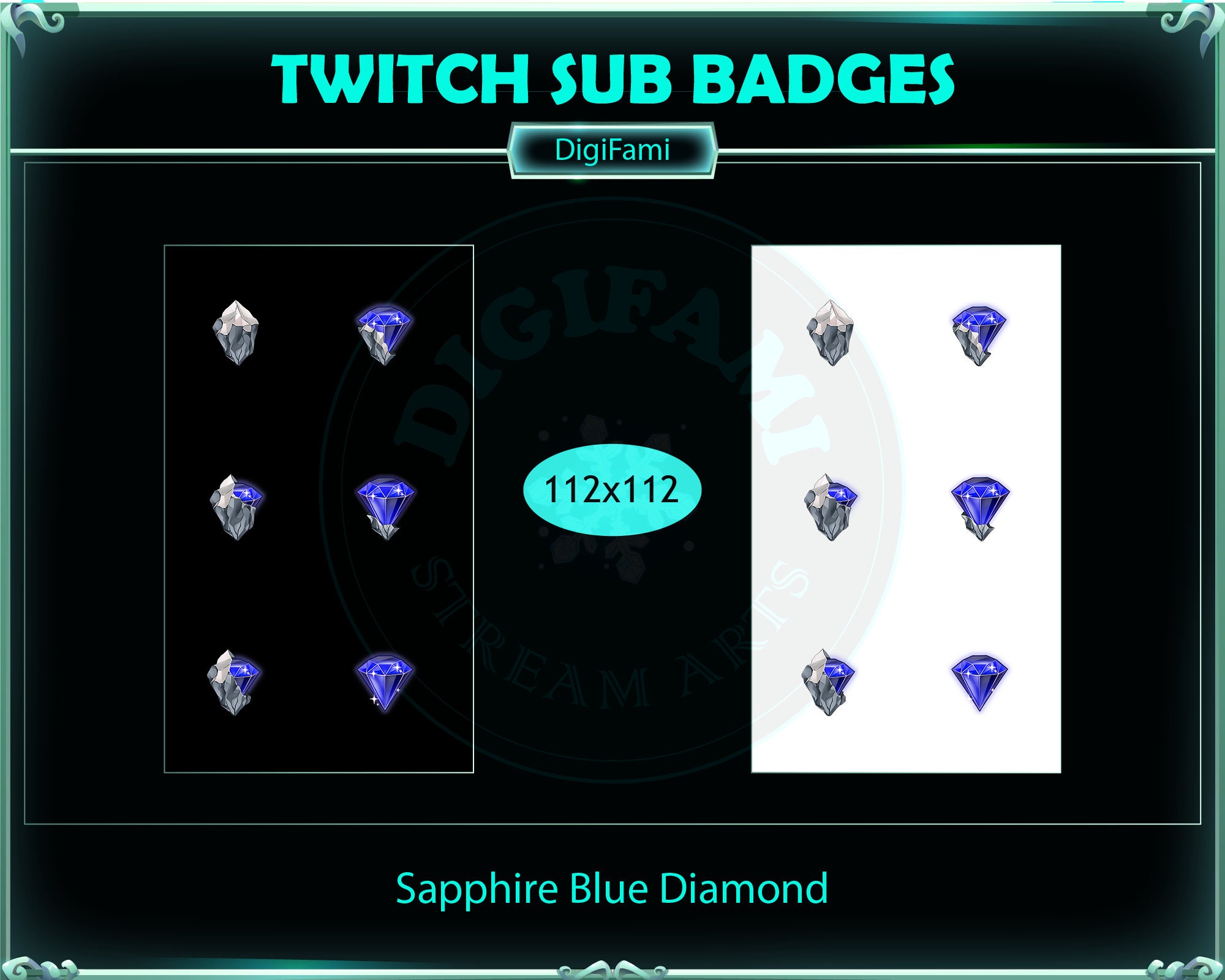Sapphire Blue Diamond Crystal Twitch Sub Badges, Sapphire Diamond ...