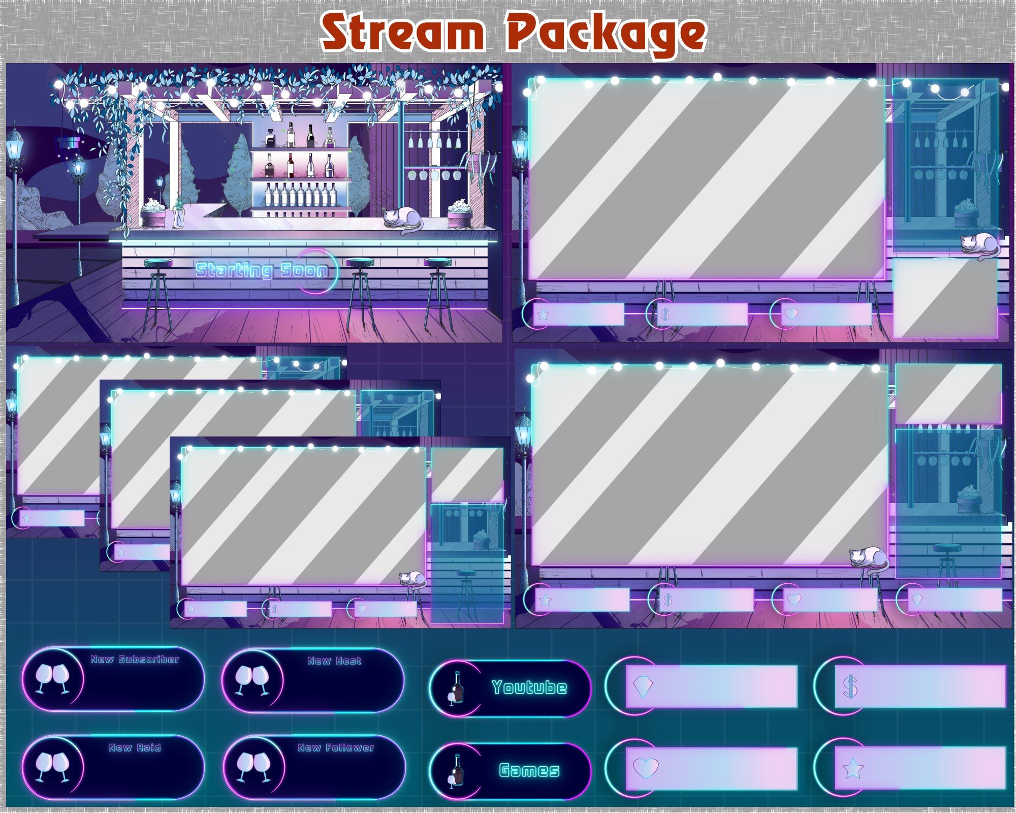 ANIMATED Twitch Screen Overlay Package / Garden Bar Stream Screen ...