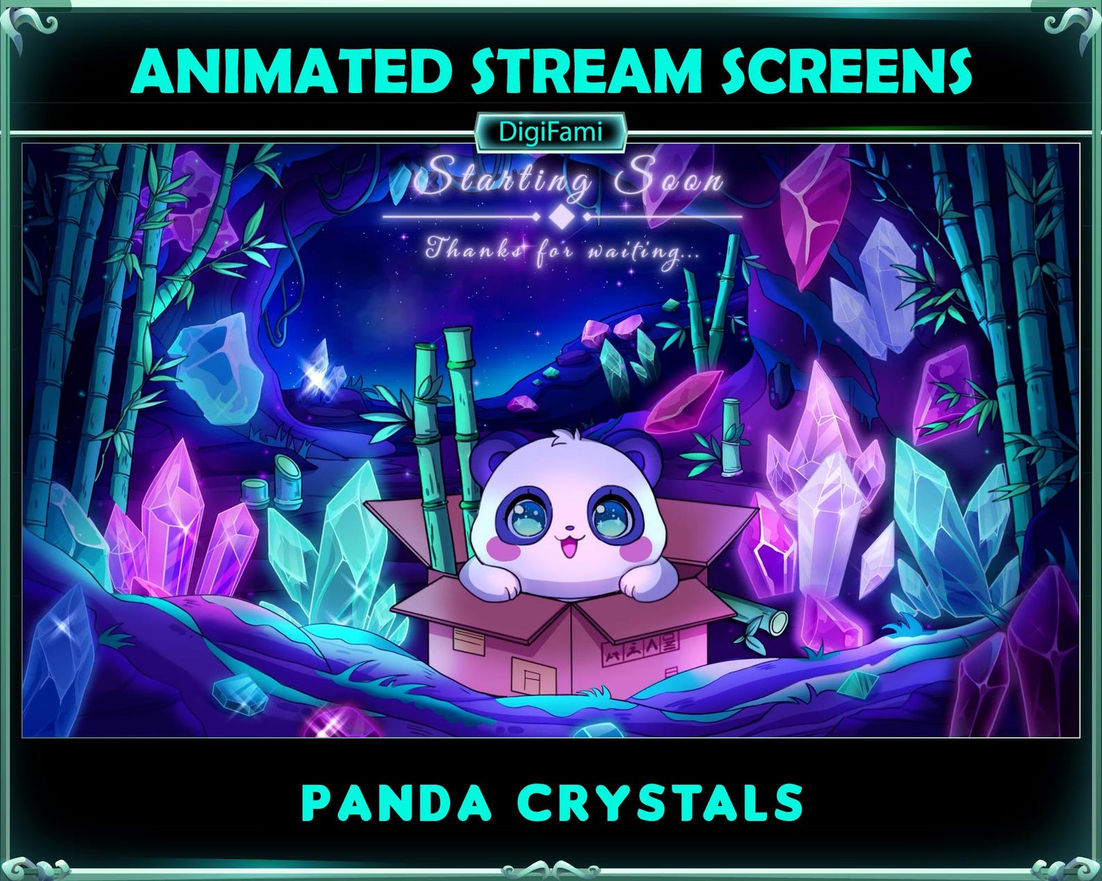 ANIMATED Twitch Stream Overlay Package Cute Crystal Panda, Panda in ...