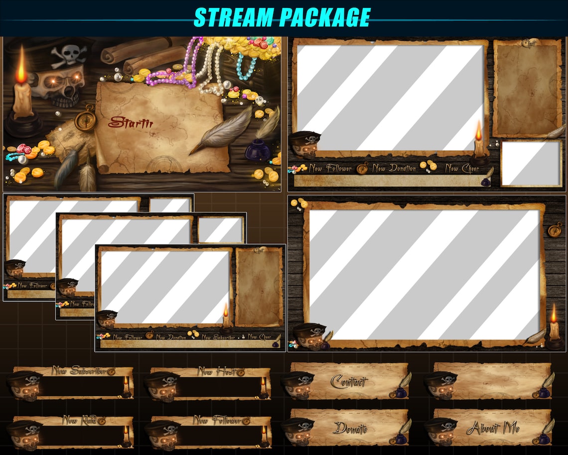 Animated Twitch Overlay Package Pirate Desk / Pirate Treasure - Etsy