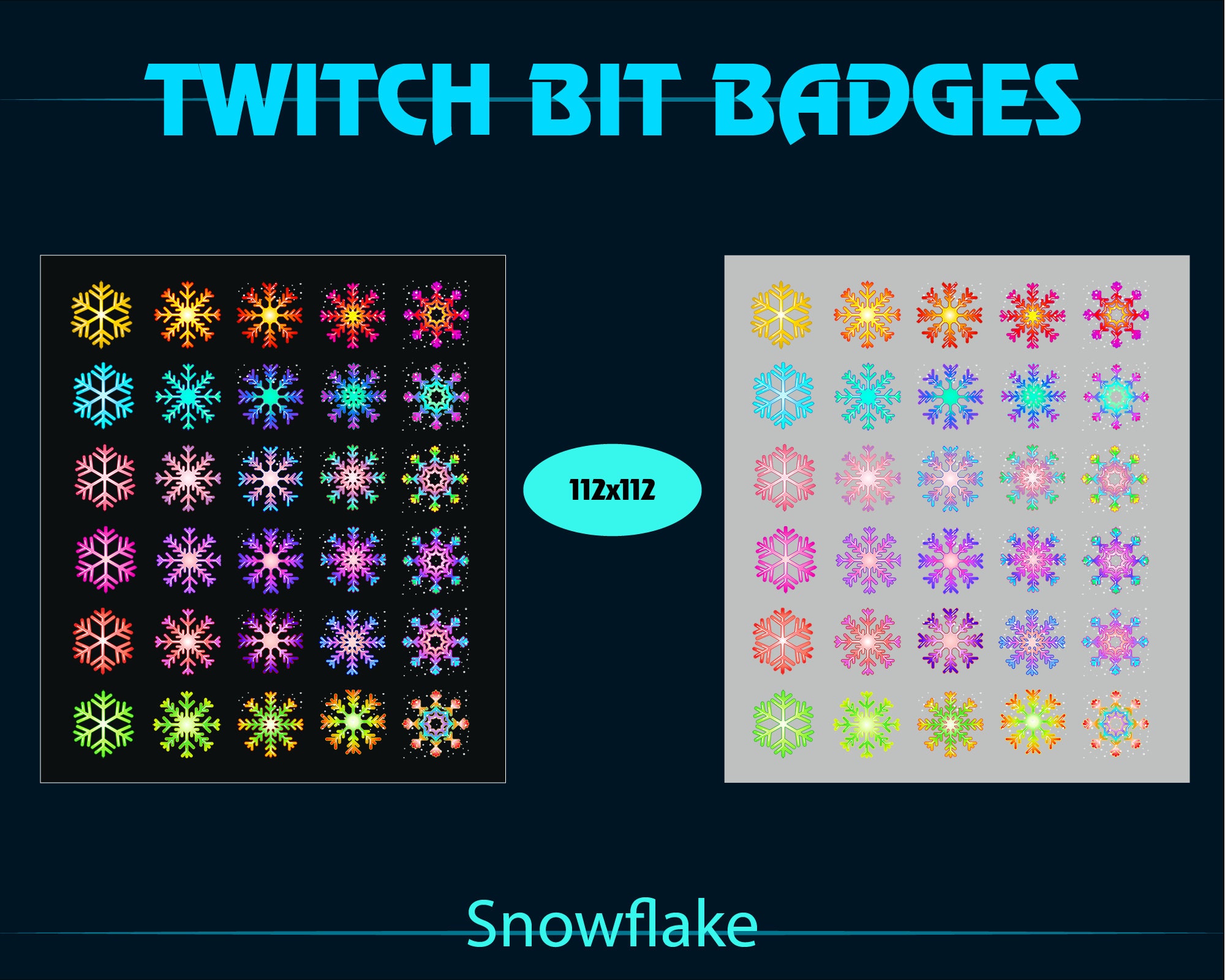 Neon Snowflake Twitch Bit Badges, Colorful Snowflake Twitch Bit Badges, Neon Snowflake Sub ...