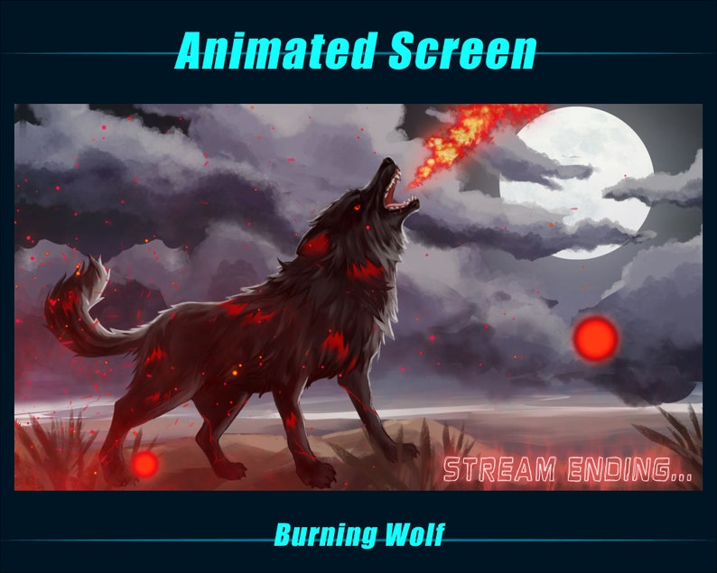 Animated Twitch DARK RED Fire Wolf Screen Overlays / Burning Wolf Twitch Stream Screen Overlays ...