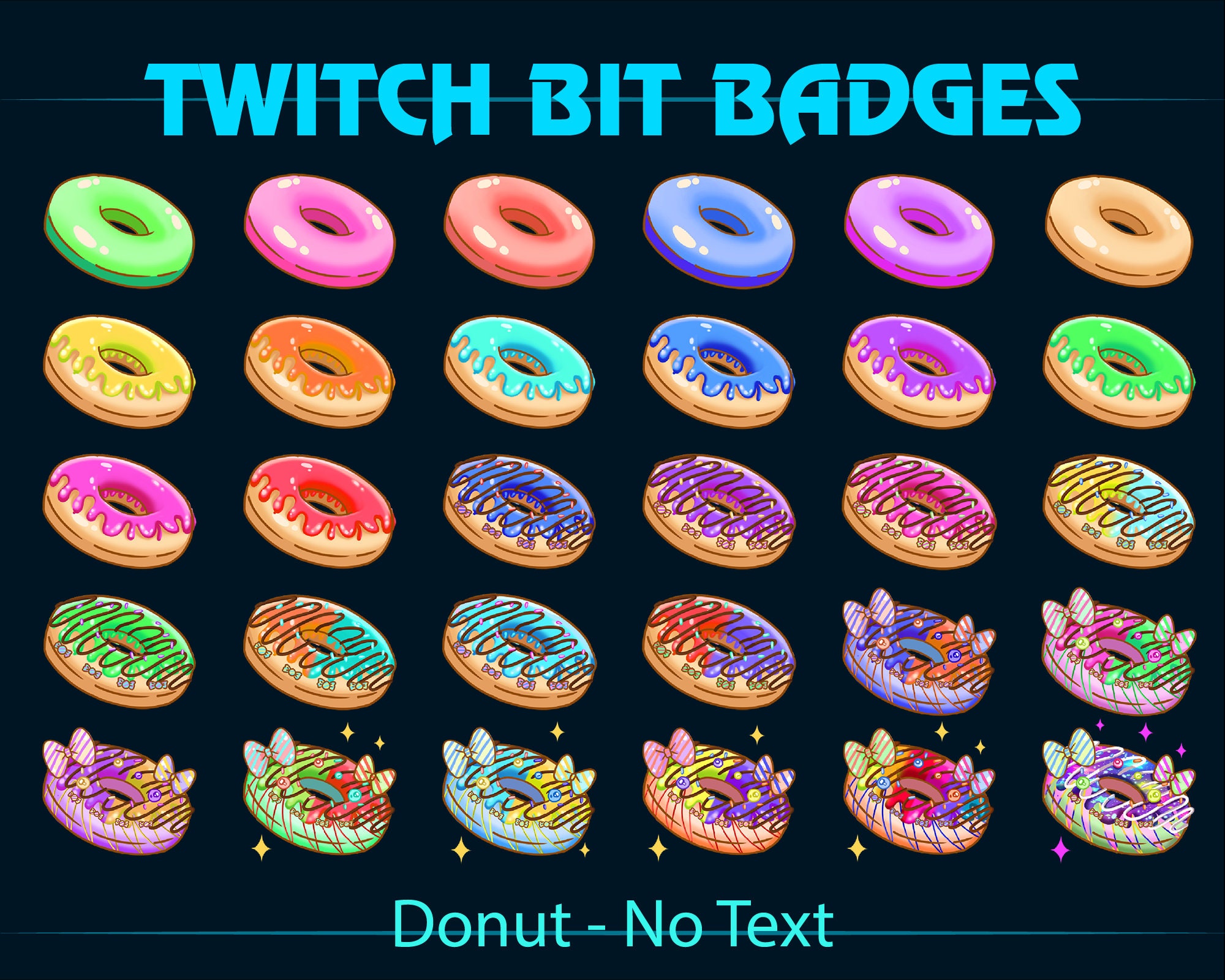 Colorful Donut Twitch Bit Badges, Colorful Donut Twitch Sub Badges ...