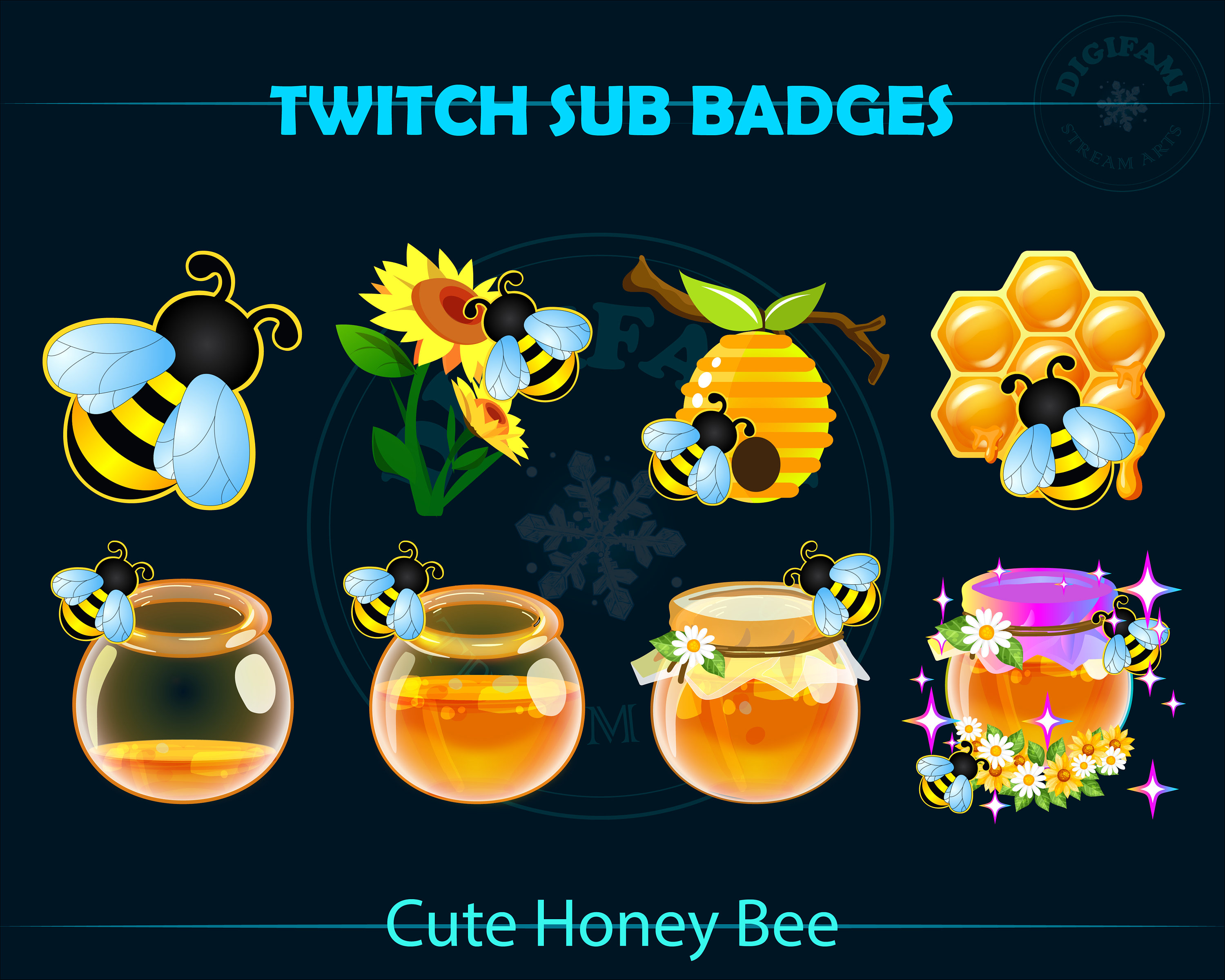 Cute Honey Bee Twitch Sub Badges, Gold Honey Bee Basket Twitch Sub ...