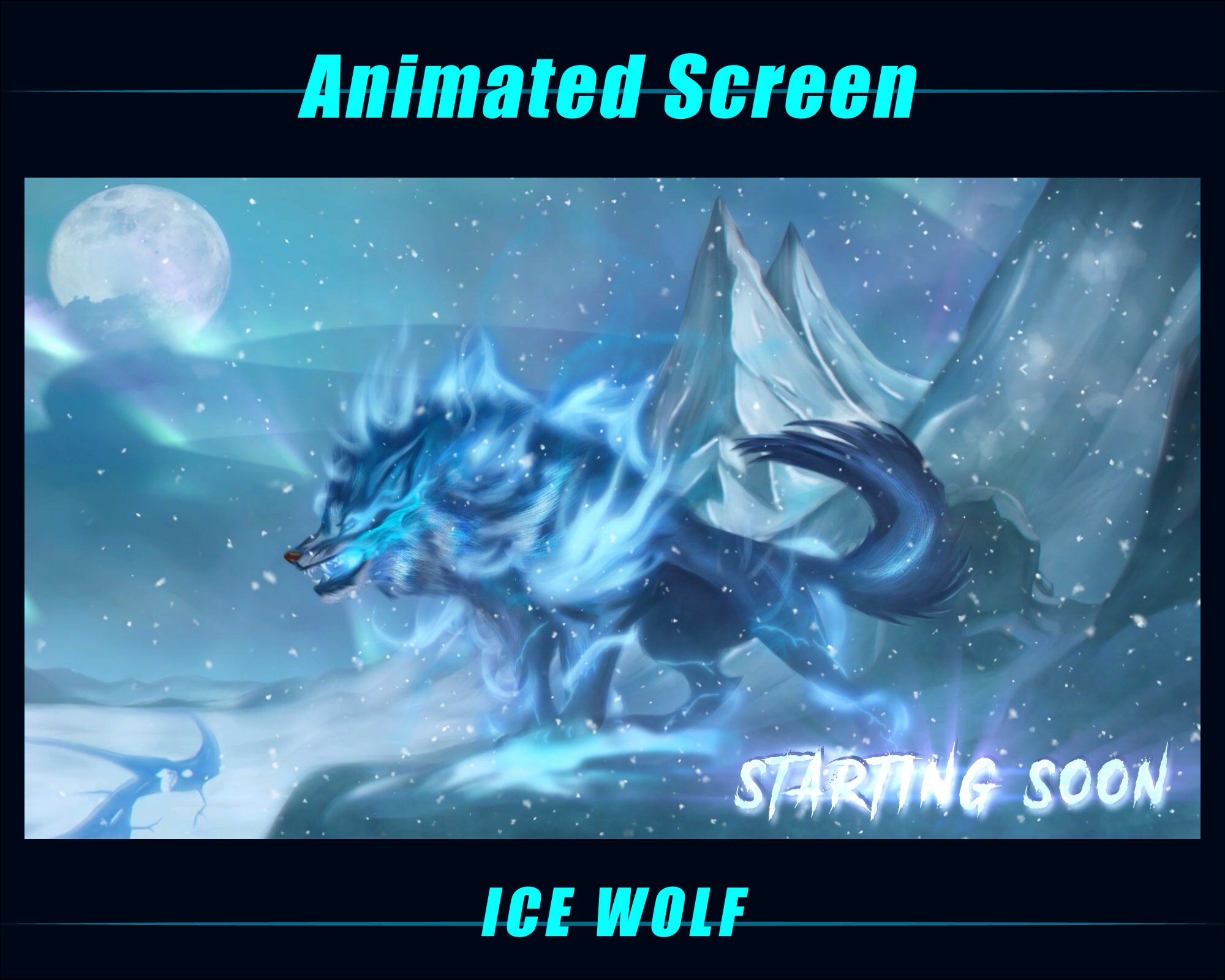 ICE Wolf Animated Twitch Stream Overlays, Winter Ice Wolf Twitch Screen ...