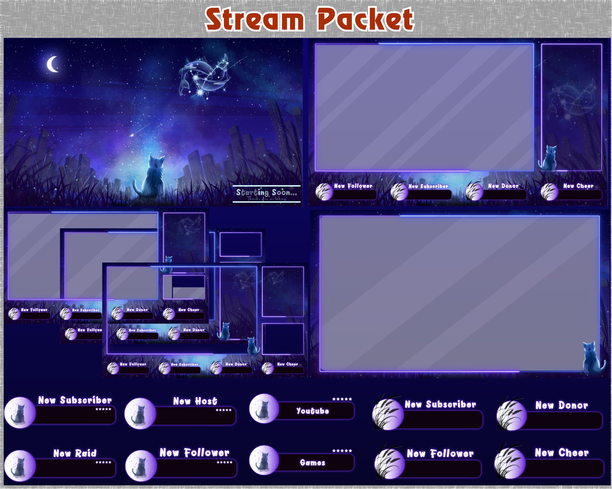 ANIMATED Celestial Stars Twitch Overlay Package / Pisces Screen Overlay ...