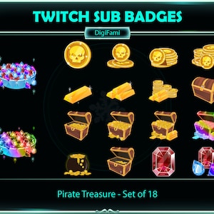Pirate Treasure Twitch Sub Badges, Gold Coins Twitch Sub Badges for ...