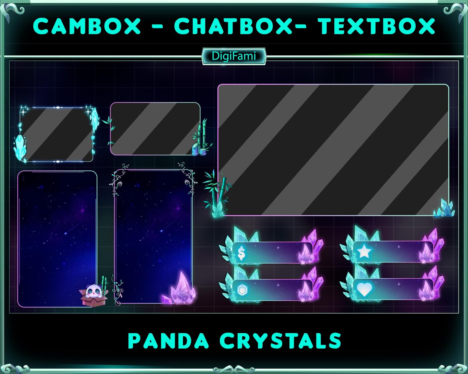 ANIMATED Twitch Stream Overlay Package Cute Crystal Panda, Panda in ...