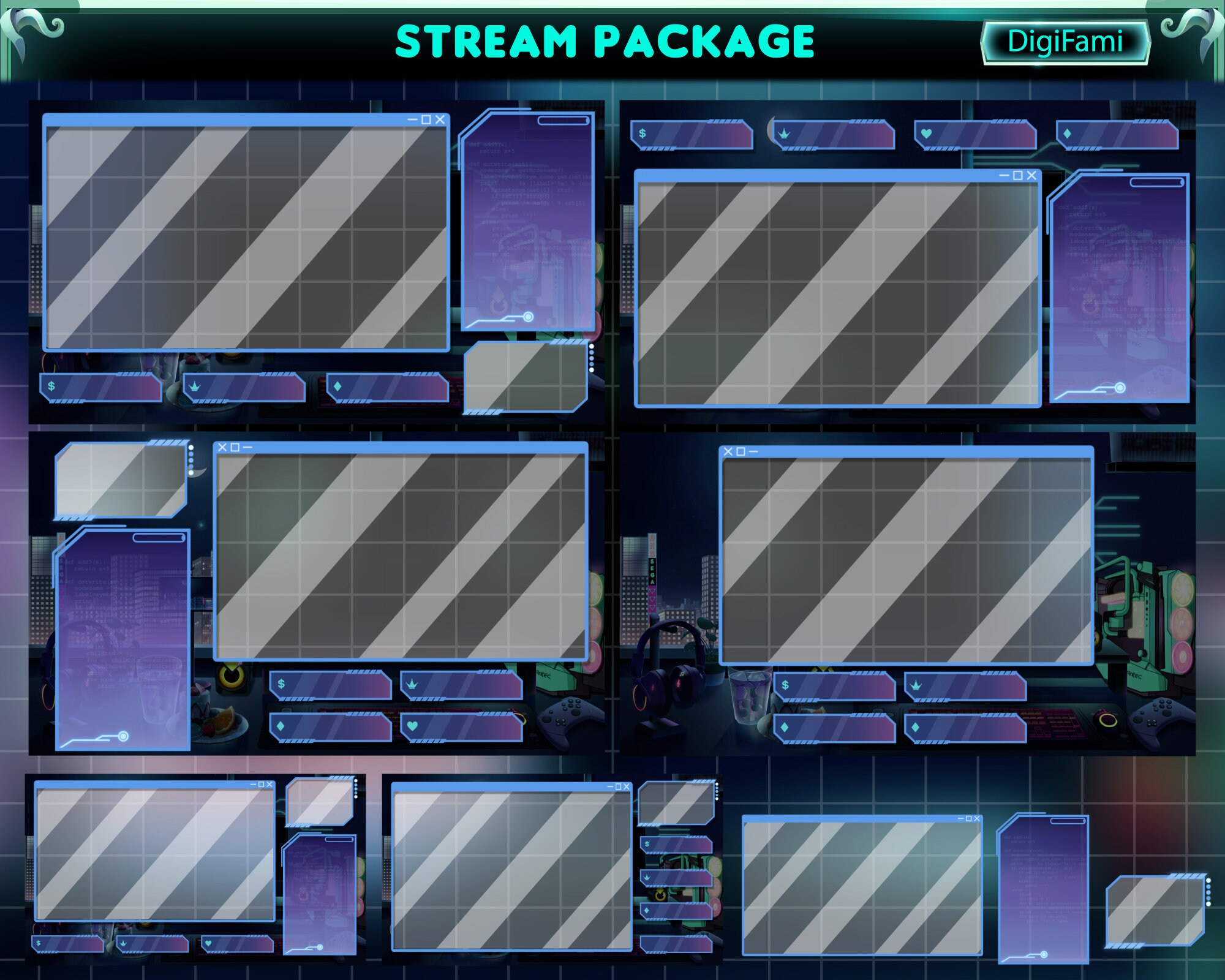 Gaming Room Stream Overlays Package, PC Desk Twitch Overlays Package ...