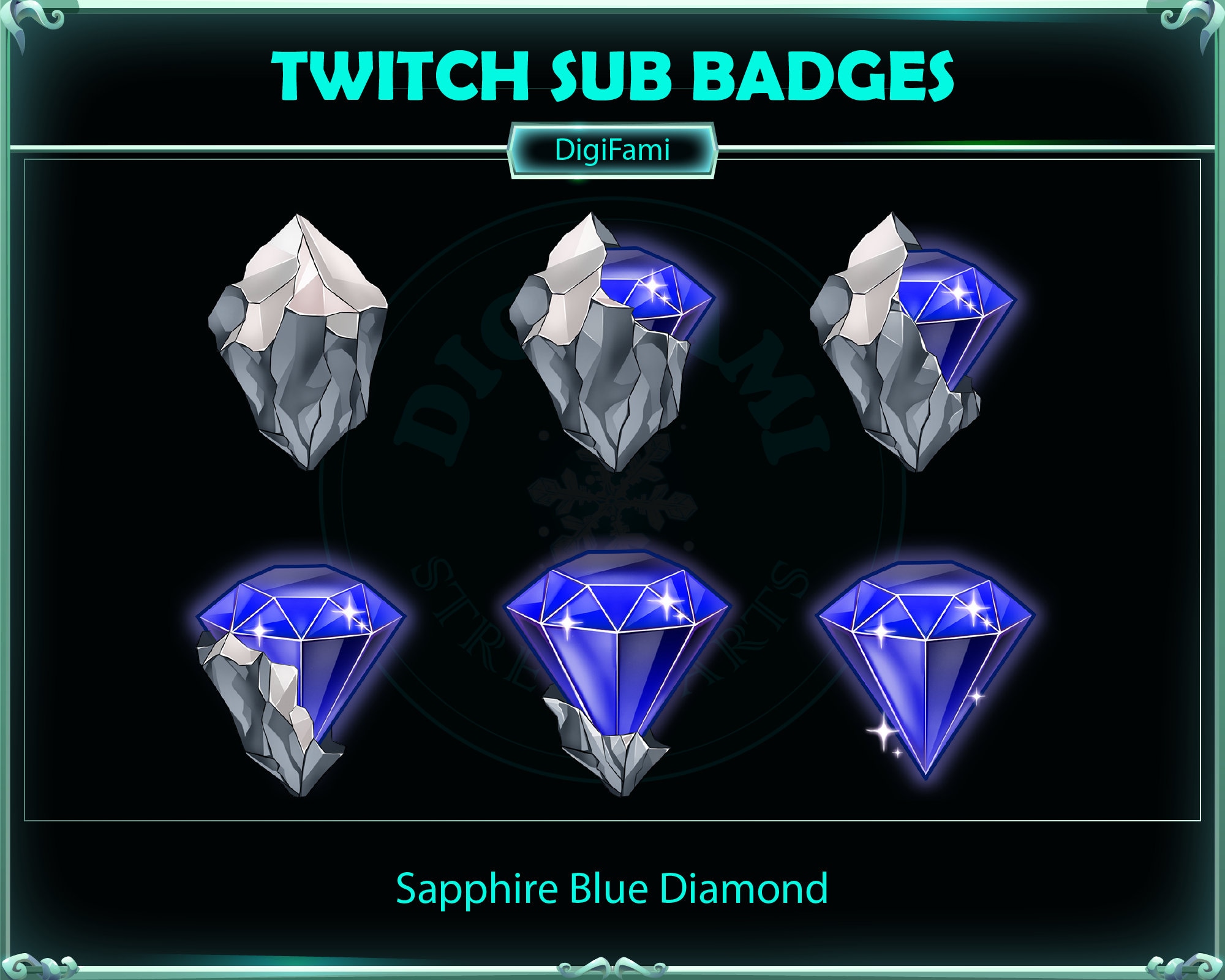 Sapphire Blue Diamond Crystal Twitch Sub Badges, Sapphire Diamond ...
