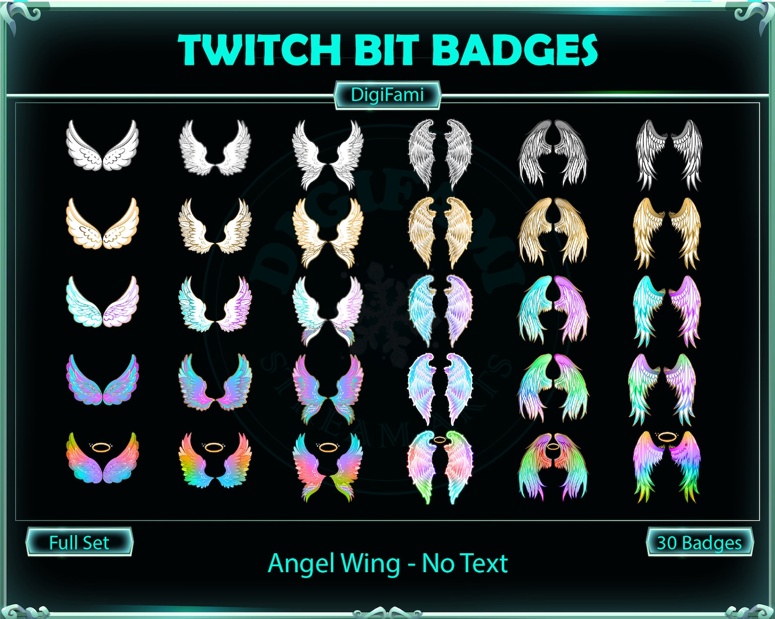 Angel Wings Twitch Sub Bit Badges, Silver Gold Angel Wings Twitch Sub ...
