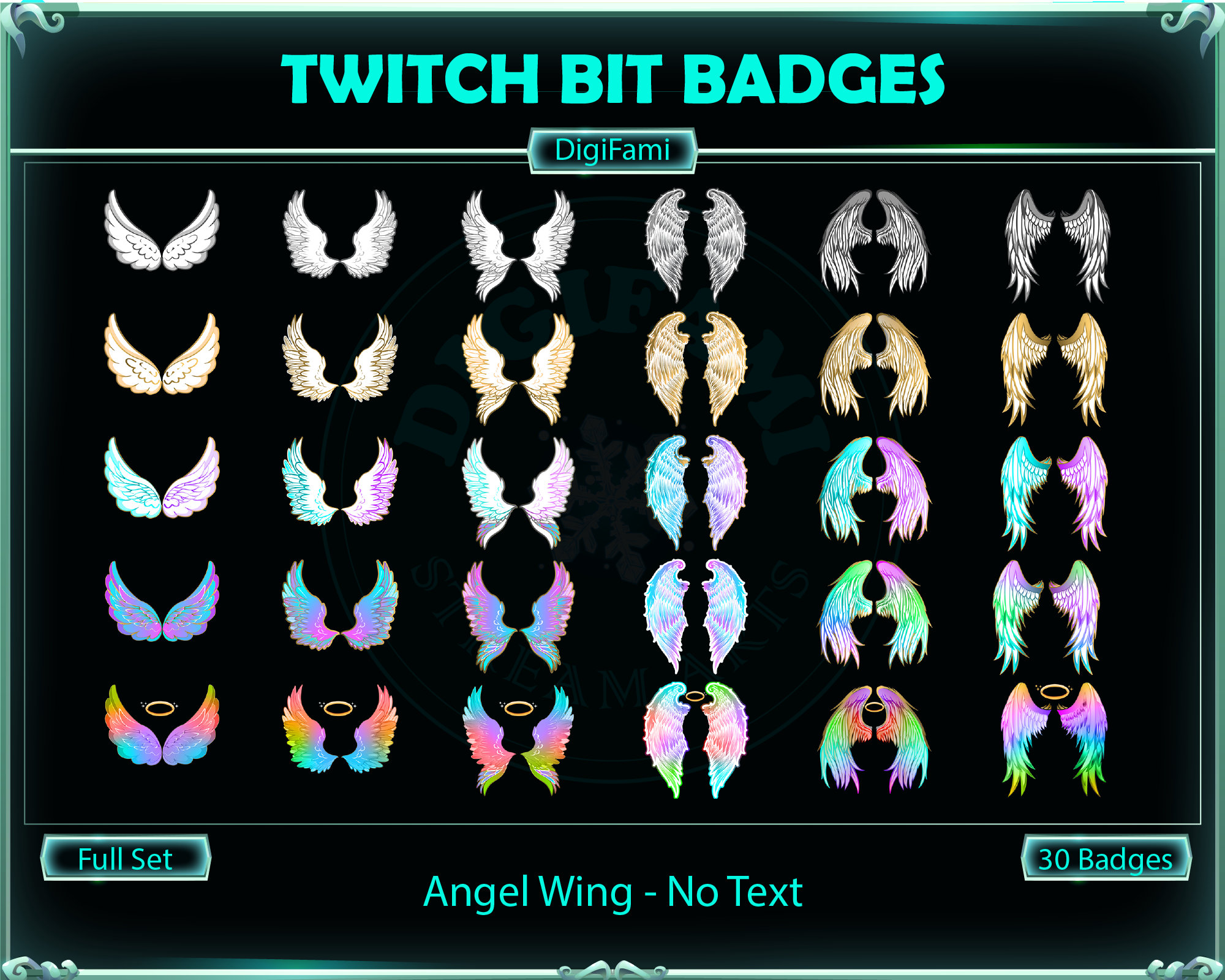 Angel Wings Twitch Sub Bit Badges, Silver Gold Angel Wings Twitch Sub ...