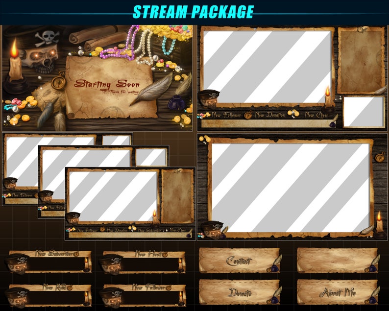 Animated Twitch Overlay Package Pirate Desk / Pirate Treasure Animated ...