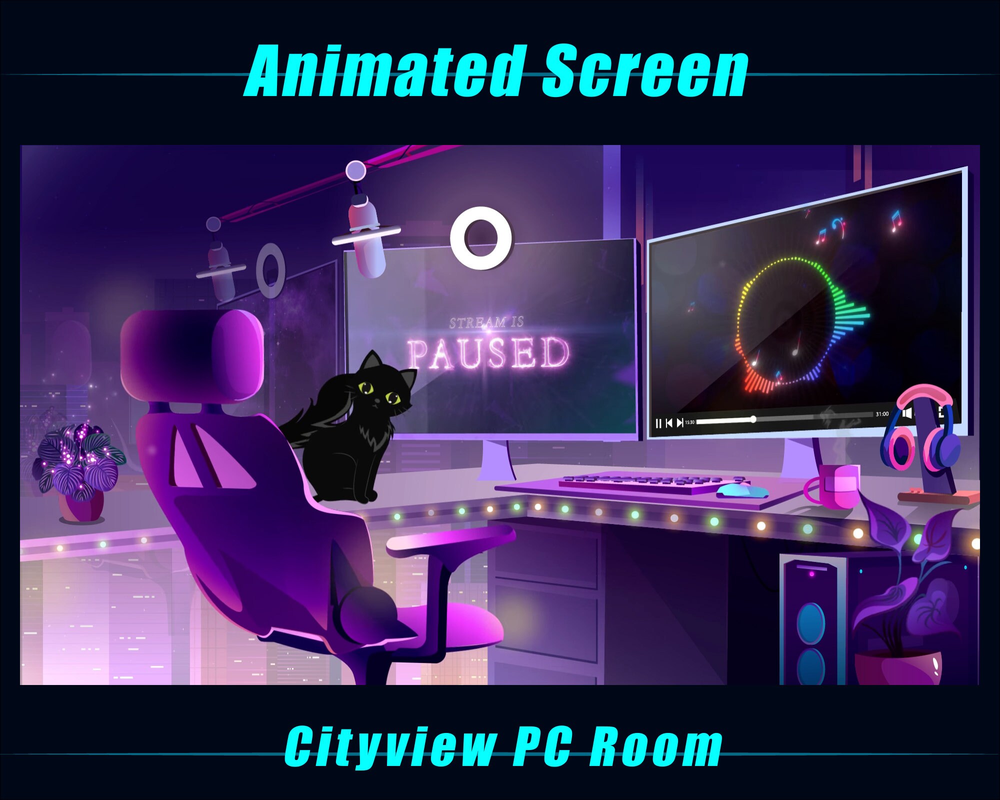 Animated Twitch Overlays Black Cat in Cityview PC Set-up Room, Cityview ...