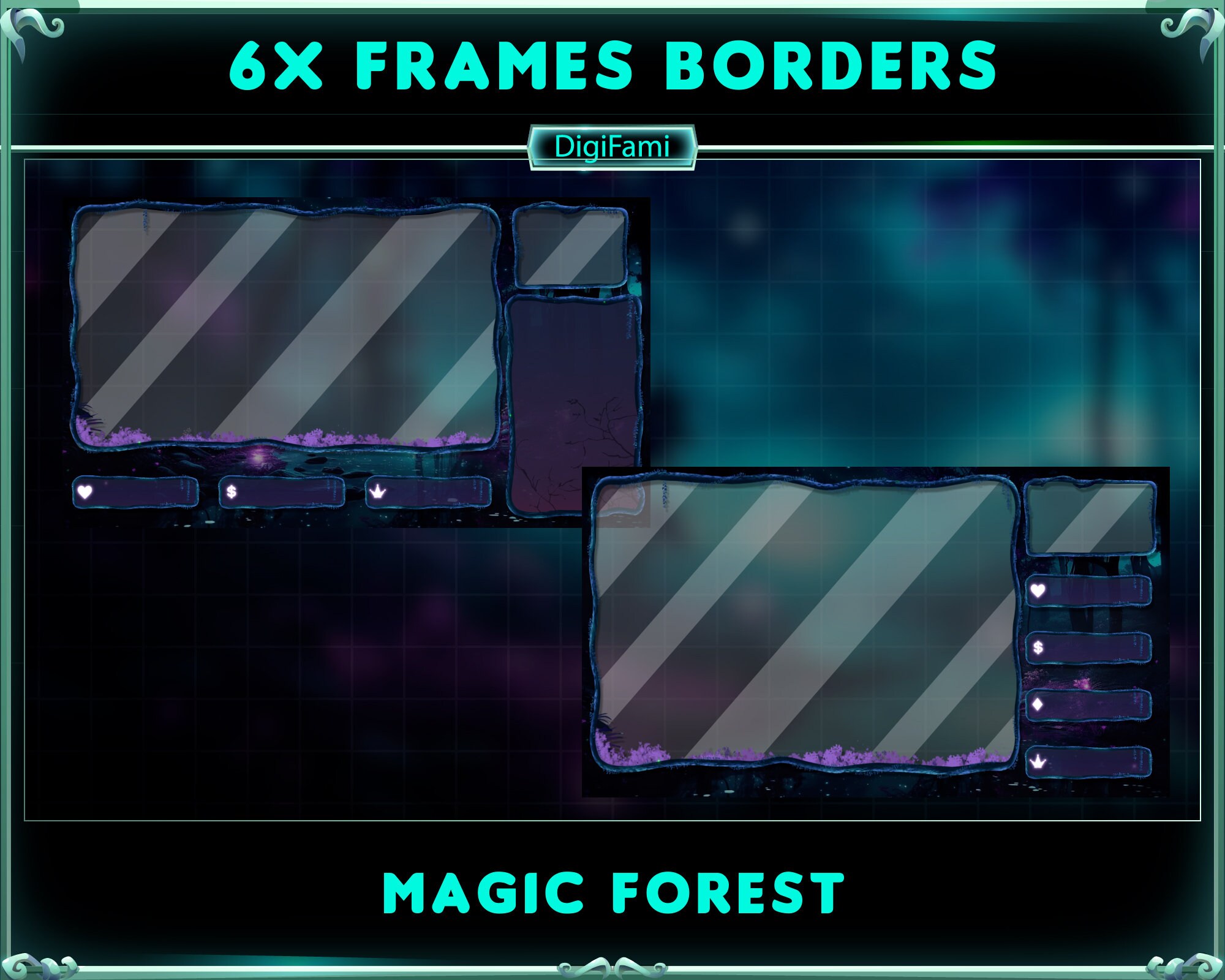 ANIMATED Twitch Stream Overlay Package Magic Forest, Witchy Forest Animated Stream Bundle ...