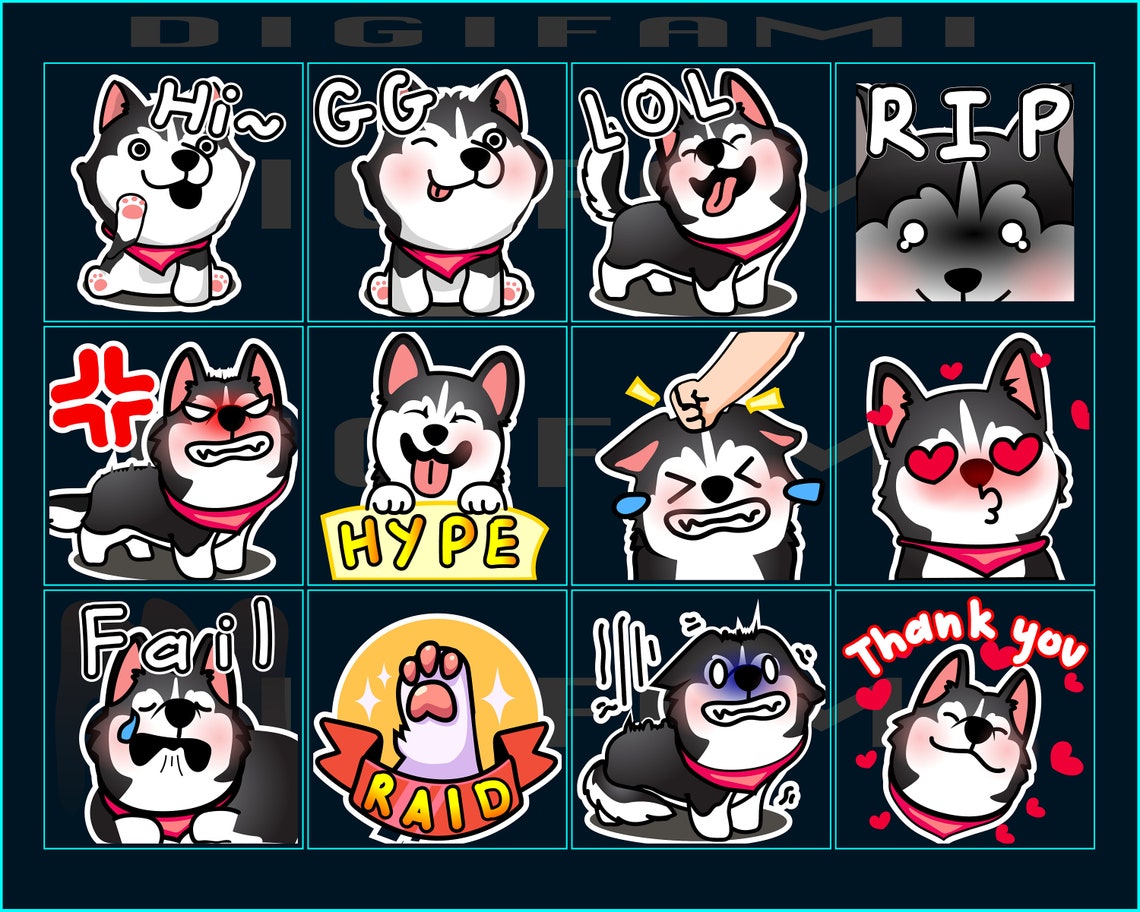 Cute Husky Twitch Emotes Package, Cute Husky Static Stream Chat Emotes ...
