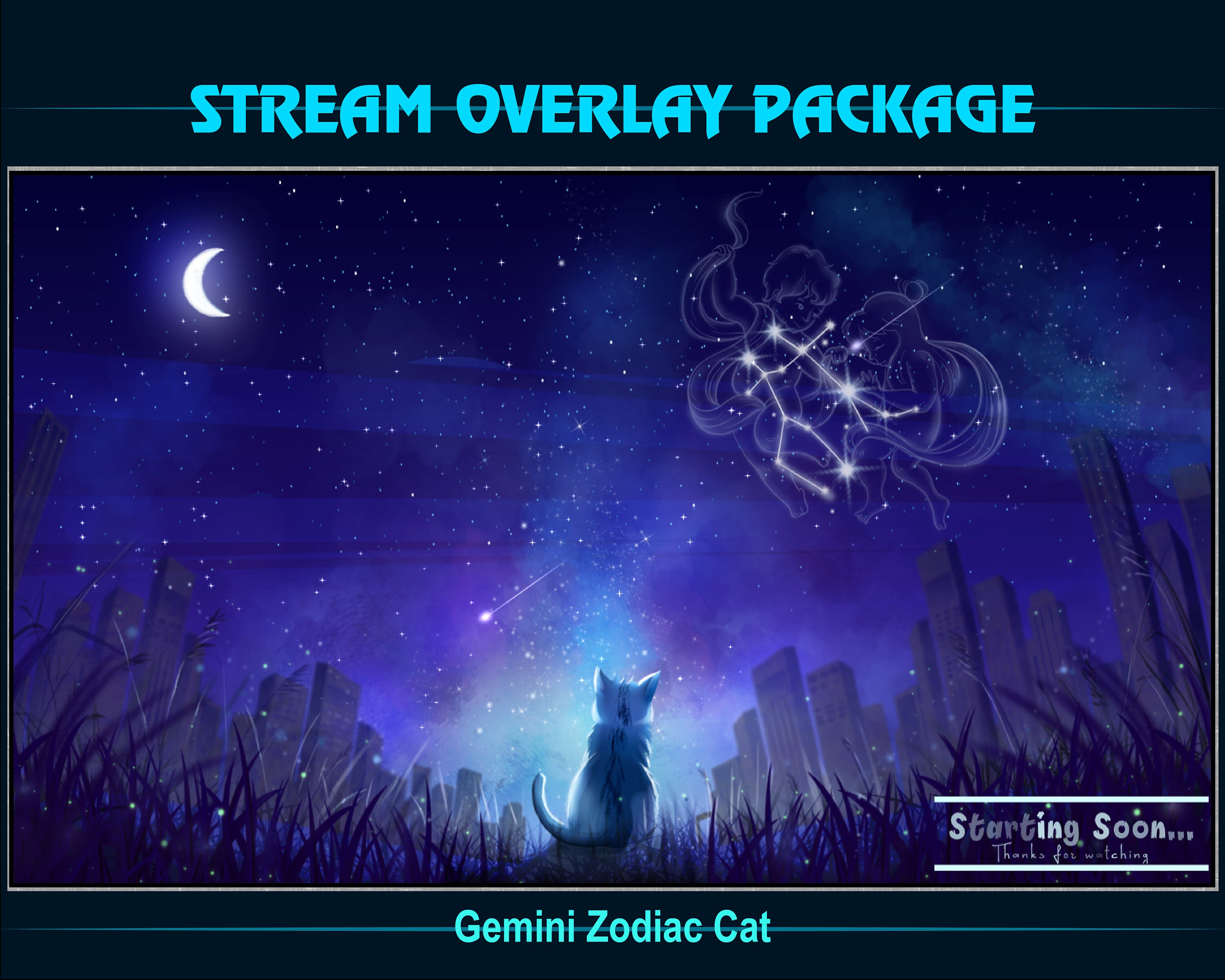 ANIMATED Gemini Twitch Screen Overlays / Celestial Stars Stream ...