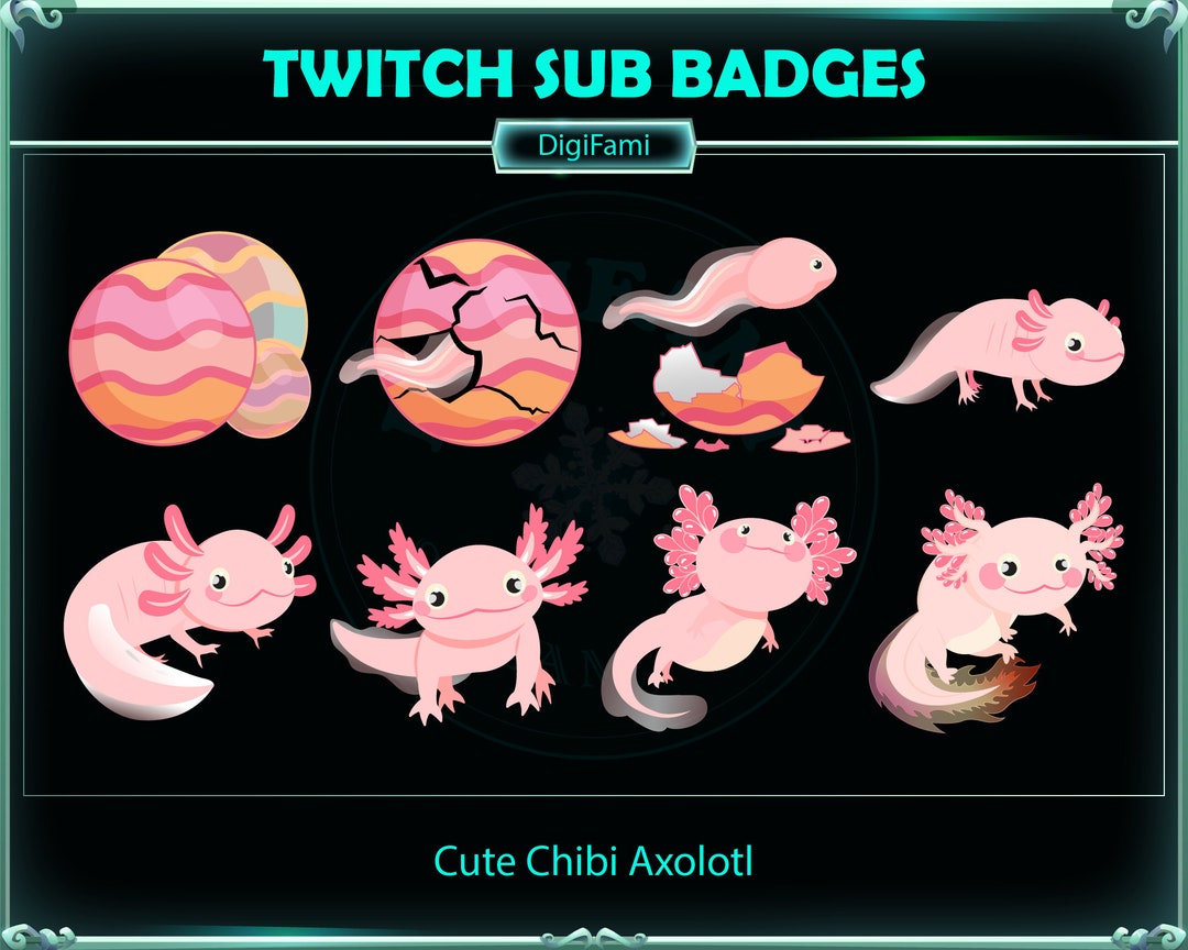 Cute Chibi Axolotl Twitch Sub Badge, Wild Fish Twitch Sub Badge for ...