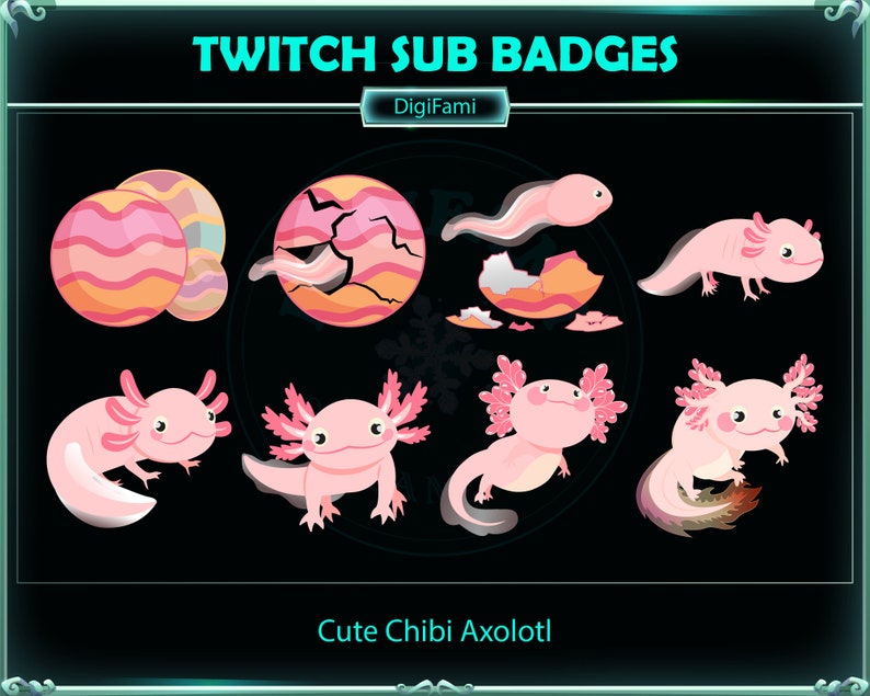 Cute Chibi Axolotl Twitch Sub Badge, Wild Fish Twitch Sub Badge for ...