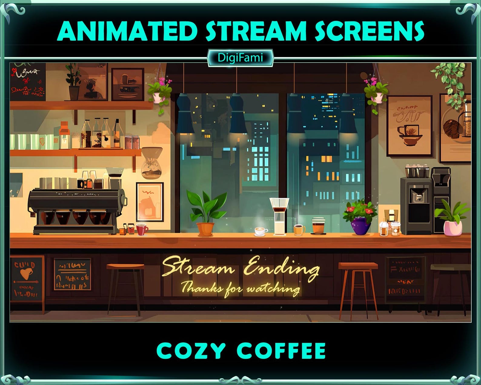 ANIMATED Twitch Overlays Cozy Cafe, Cozy Cafe Animated Stream Screen ...