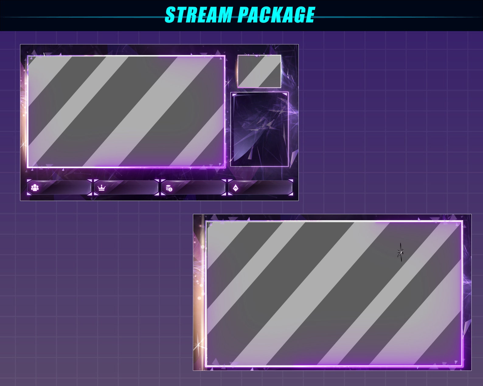 Broken Glass Animated Twitch Stream Overlay Package, Minimalist Purple ...