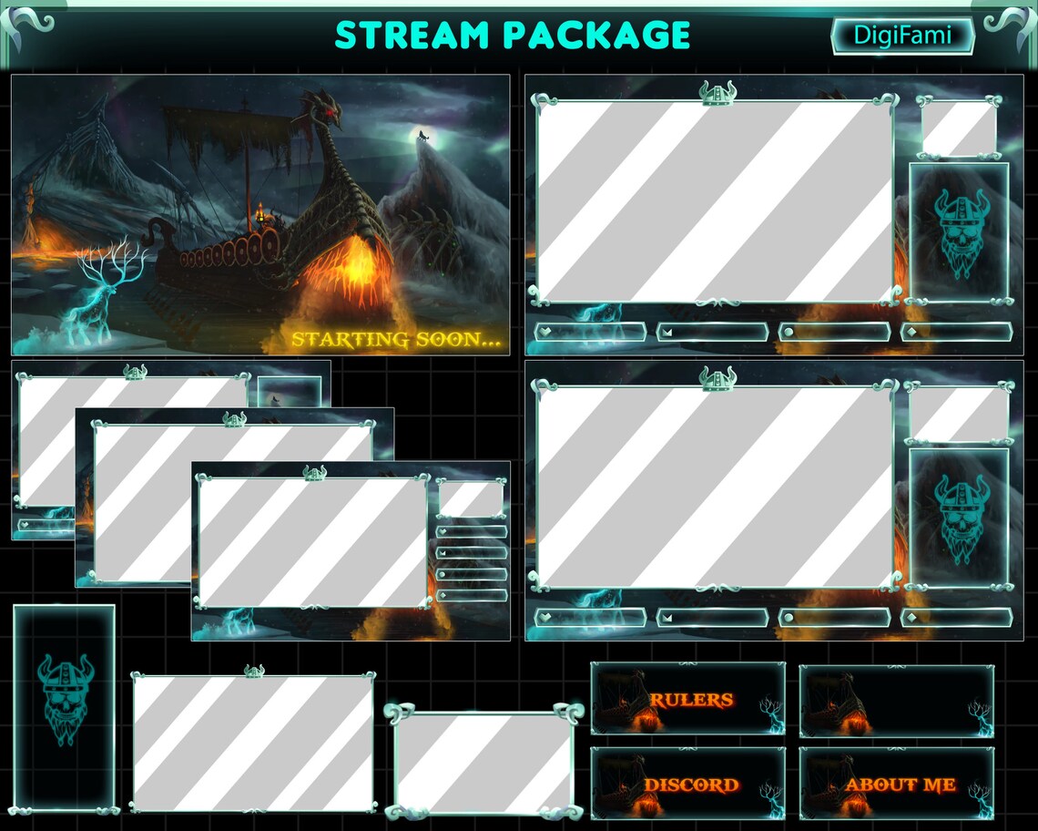 Burning Viking Ship Animated Twitch Stream Overlay Package, Viking ...