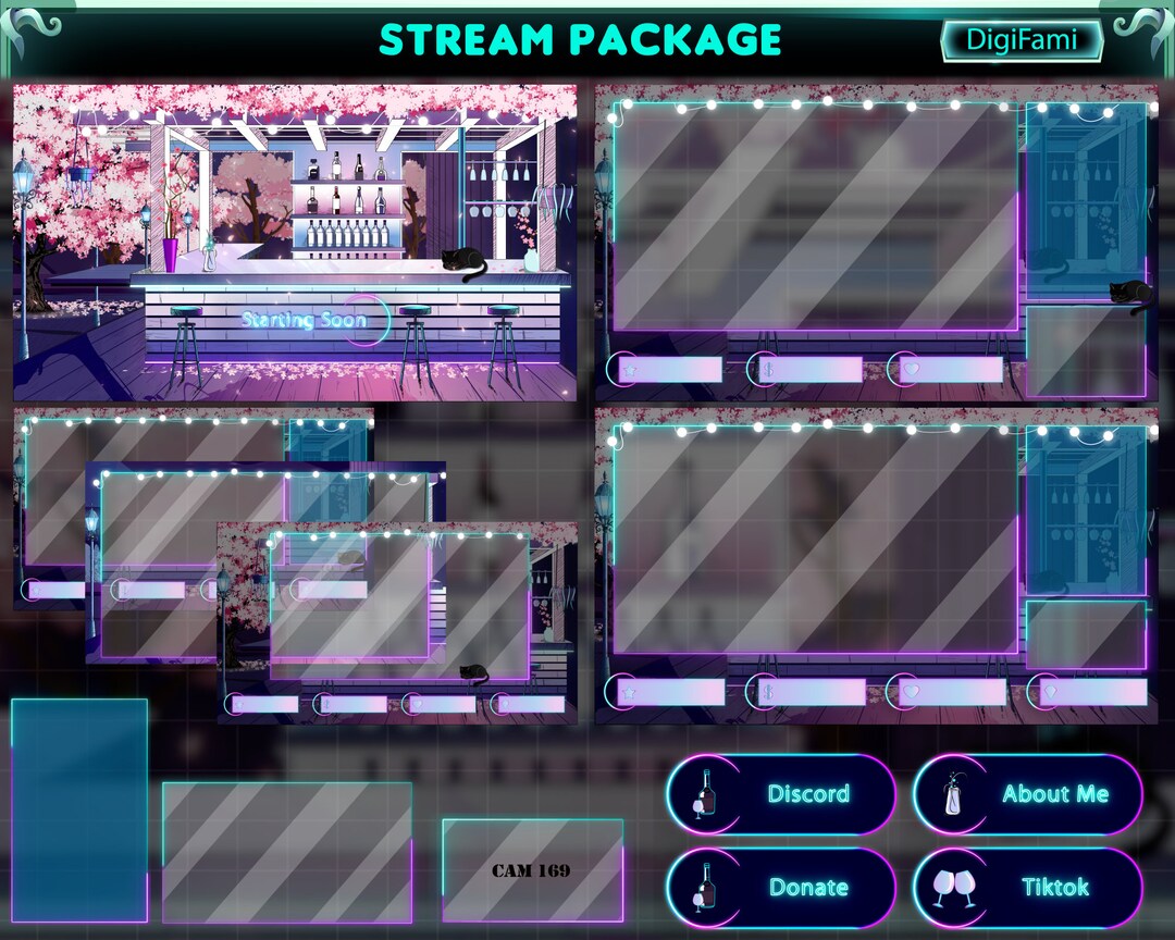 Sakura Garden Bar ANIMATED Twitch Overlay Package, Sakura Cafe Stream ...