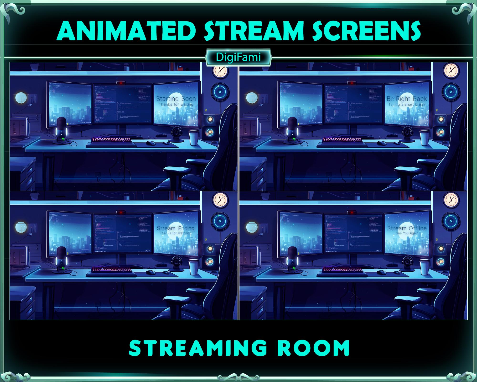 Animated Twitch Blue Streaming Room Stream Screen Overlays, Blue PC ...