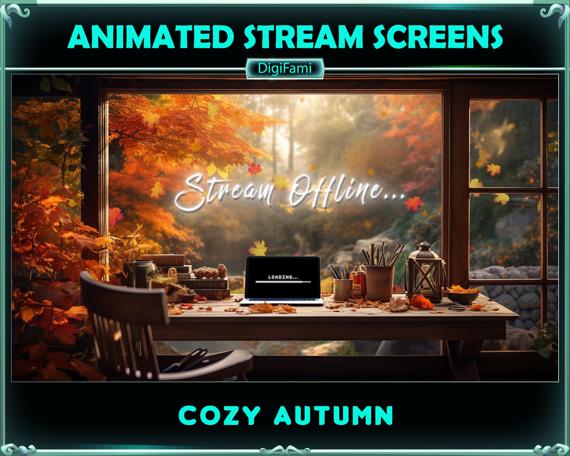 ANIMATED Twitch Stream Overlays Autumn Working Desk, Working Desk in ...