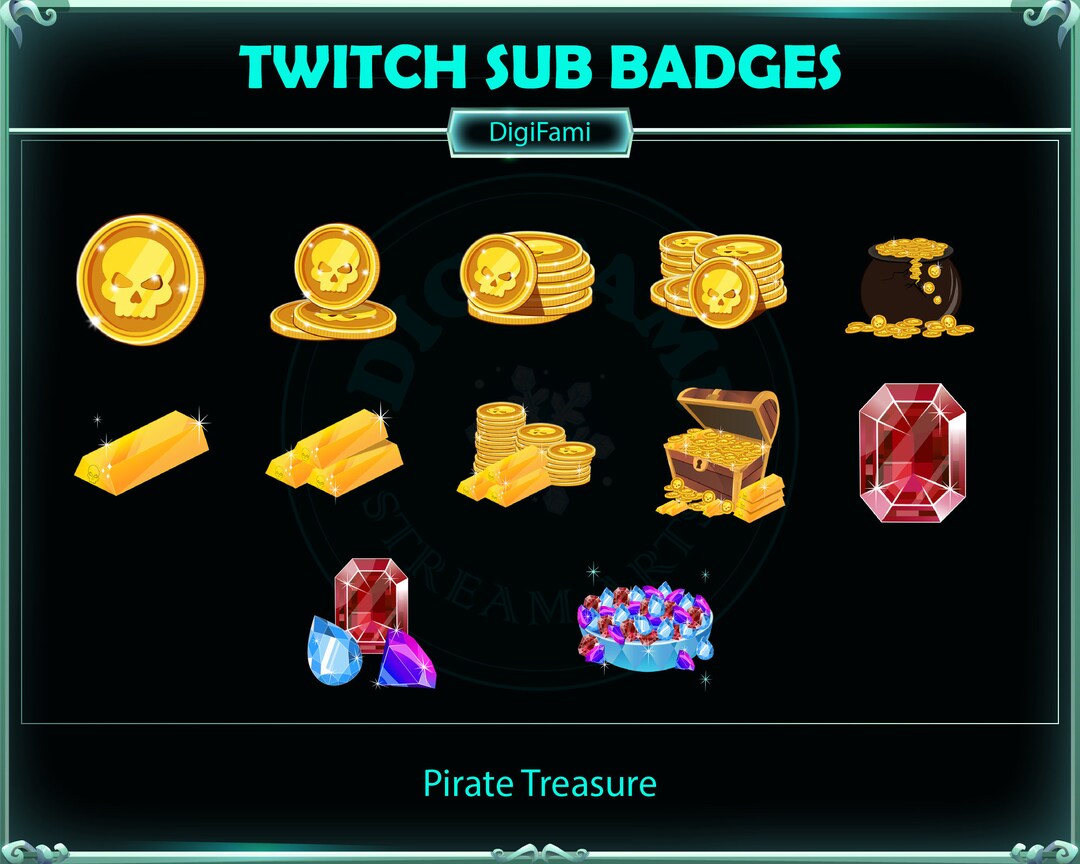 Pirate Treasure Twitch Sub Badges Gold Coins Twitch Sub Badges For Streamers Youtubers