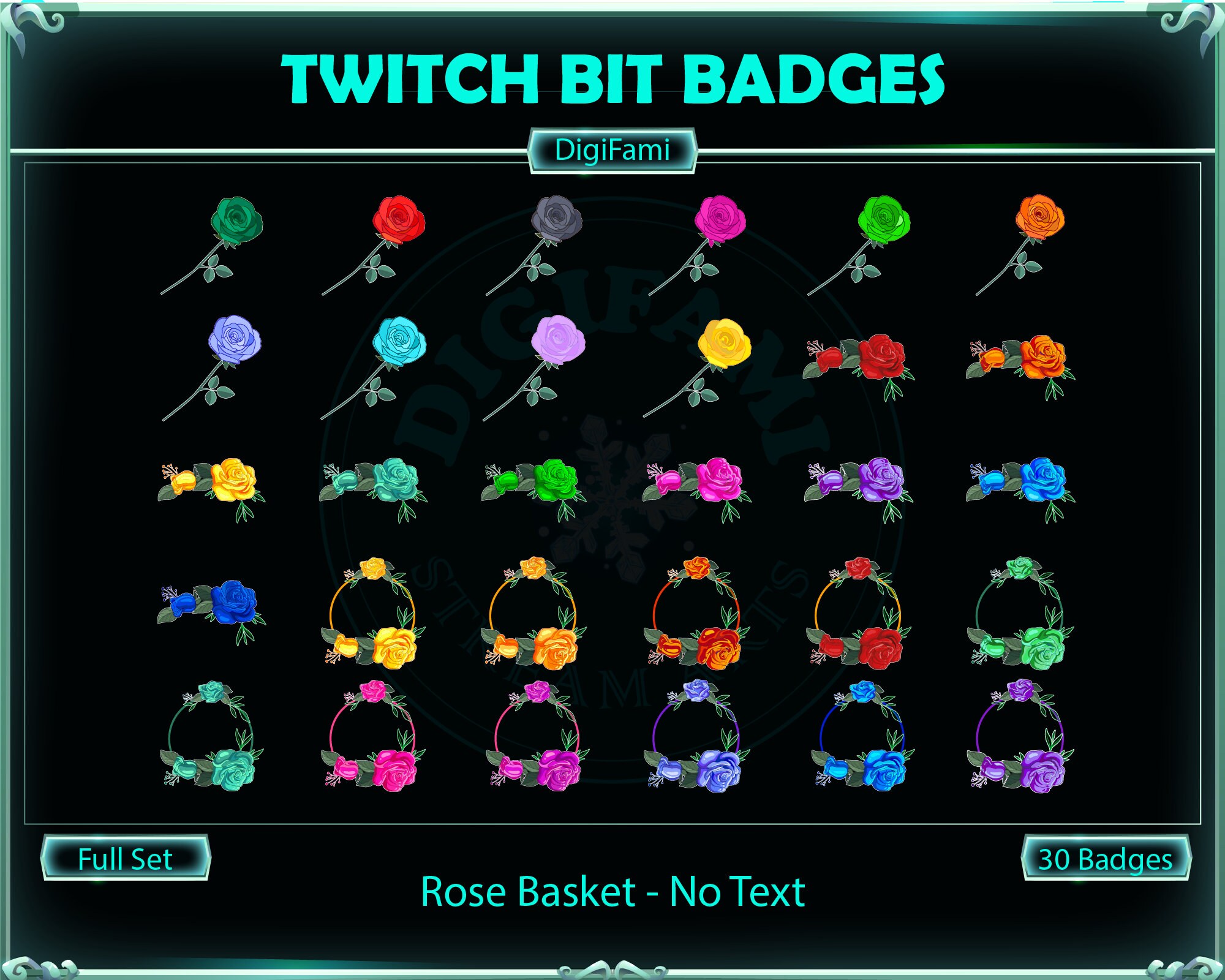 Colorful Rose Twitch Sub Bit Badges, Elegant Rose Twitch Bit Badges ...