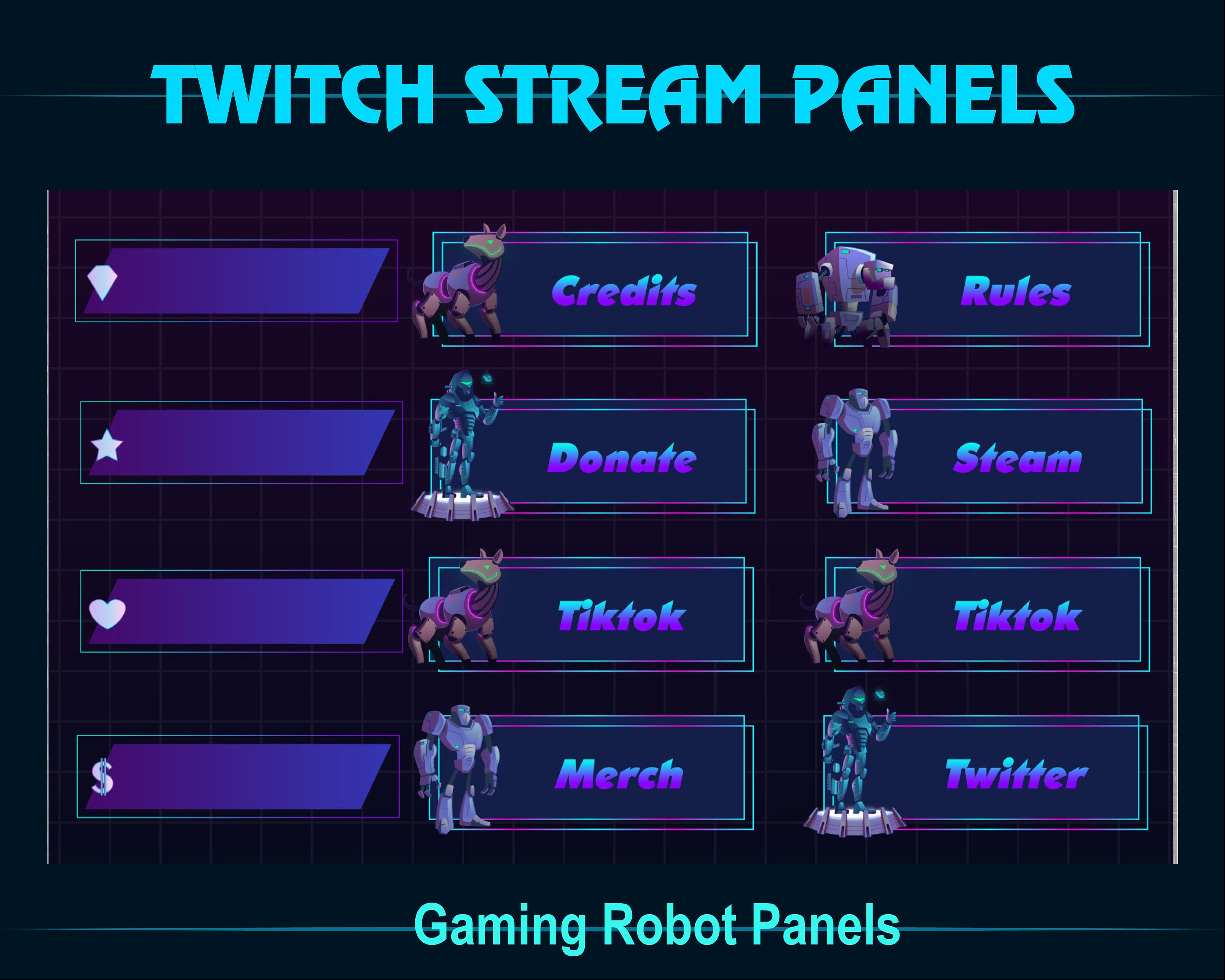 Robot Twitch Panels / Gaming Stream Overlay Panels for Streamers, OBS ...
