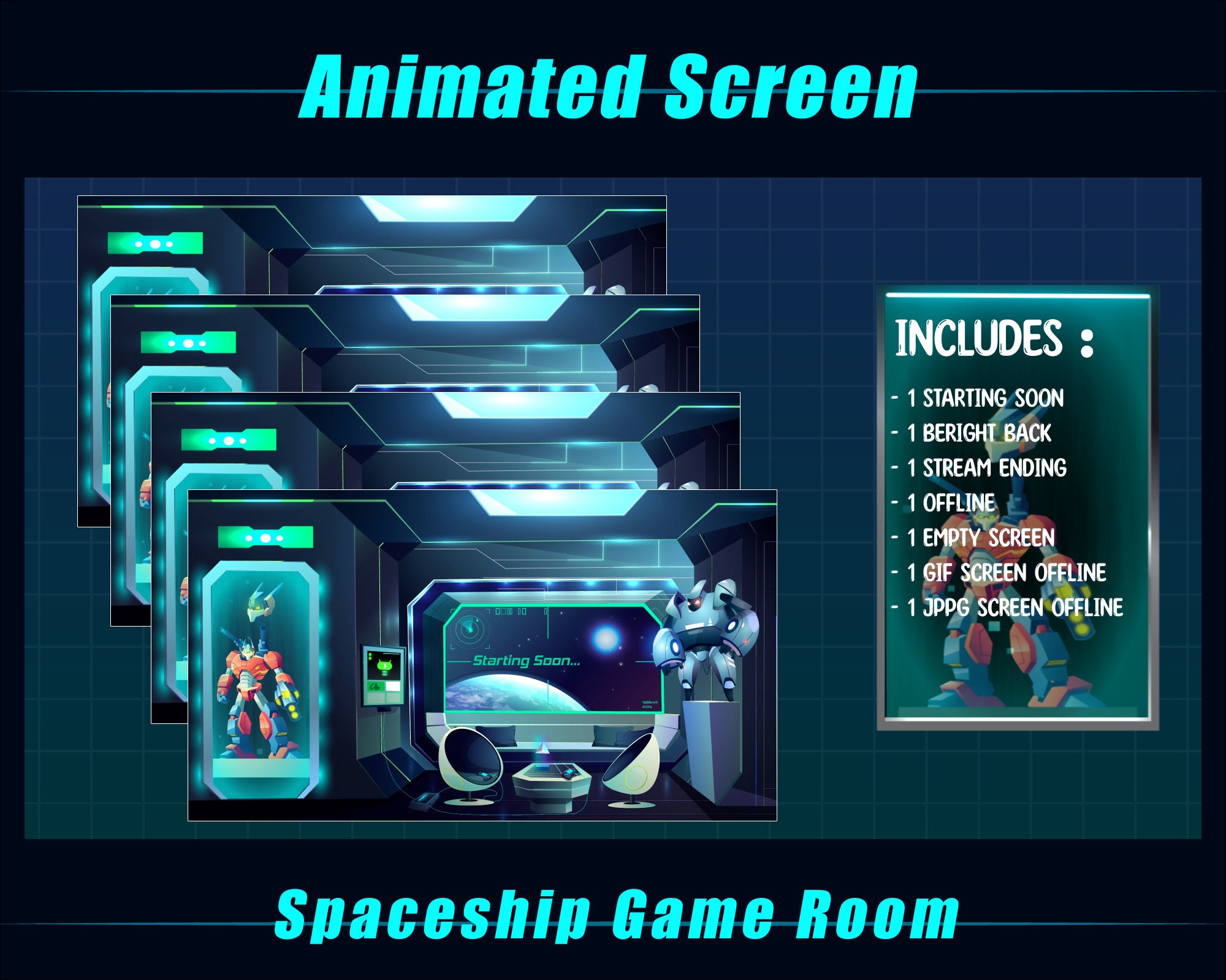 ANIMATED Twitch Spaceship Gaming Room Screen Overlays, Neon Spaceship ...