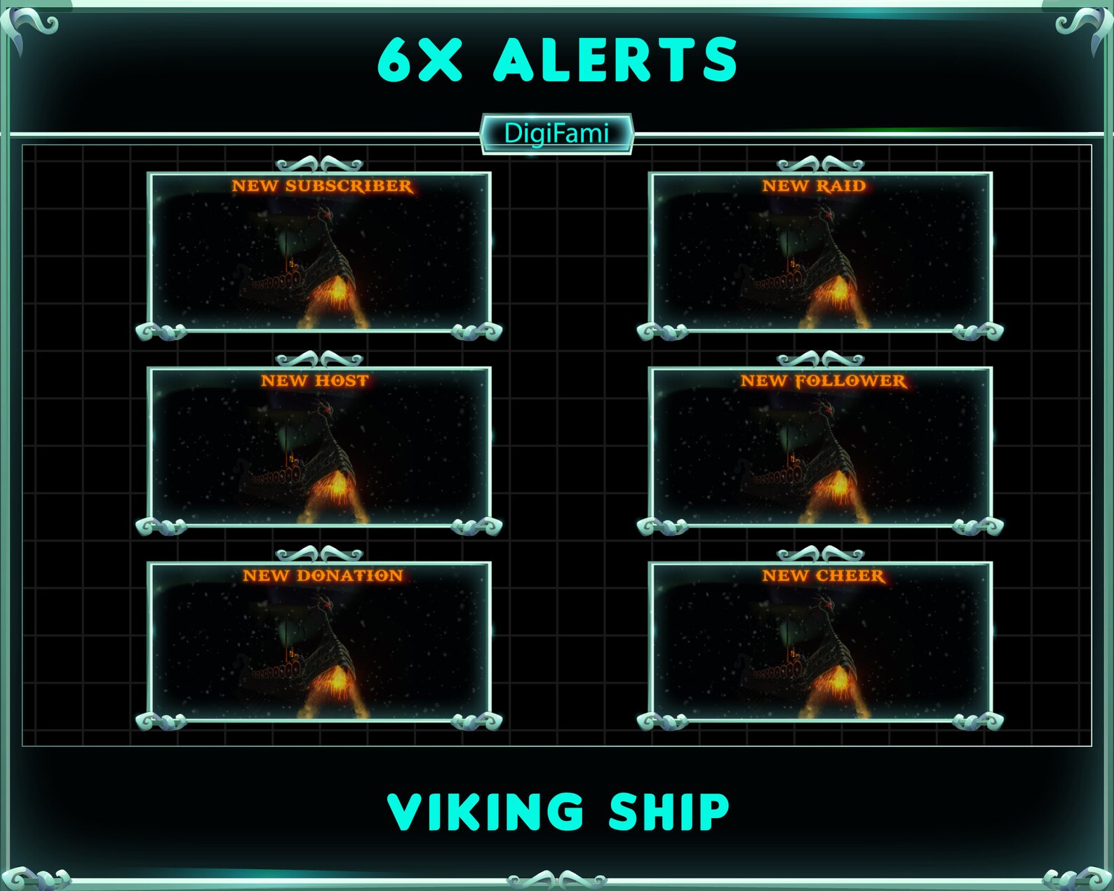 Burning Viking Ship Animated Twitch Stream Overlay Package, Viking ...