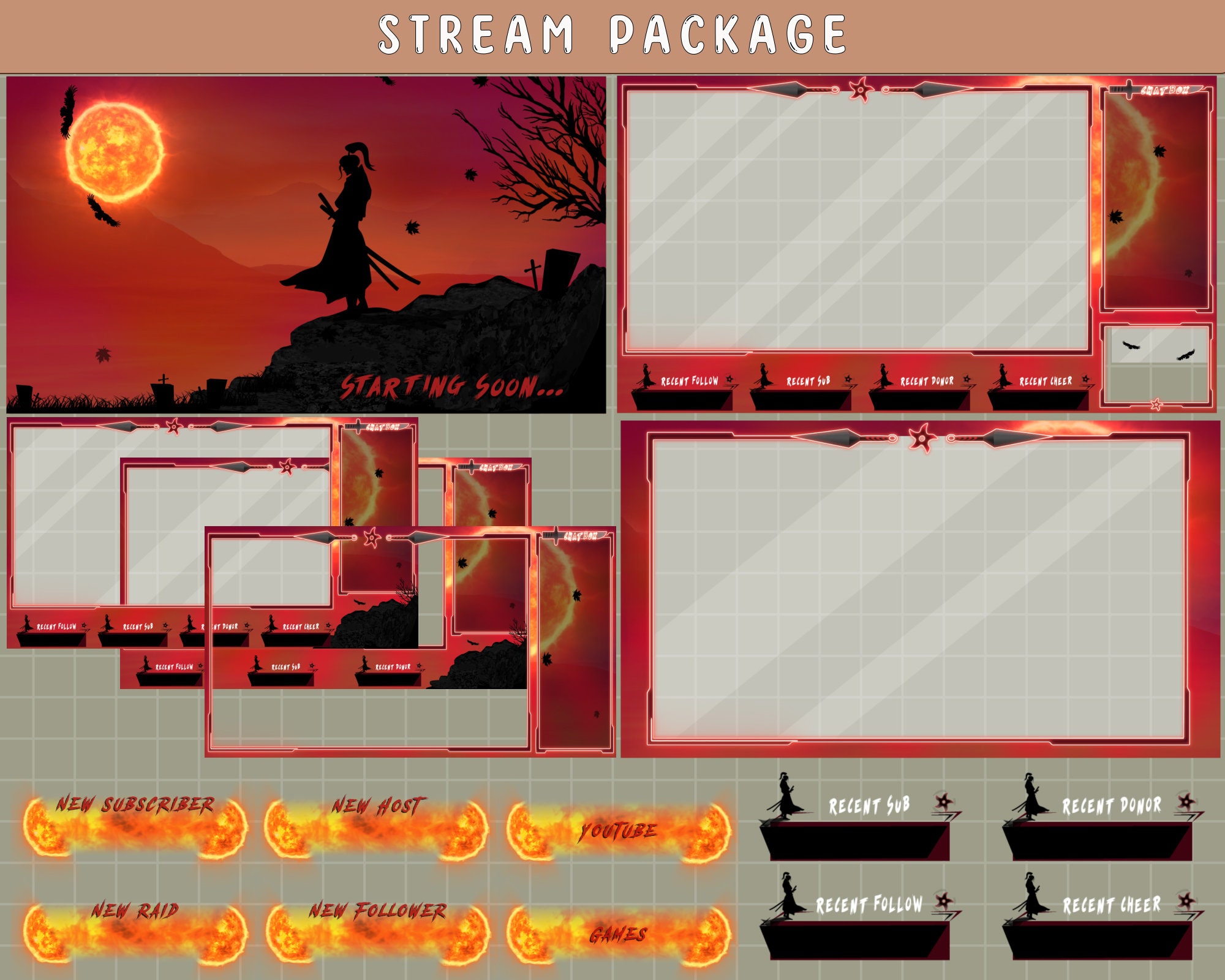 ANIMATED Samurai Twitch Stream Overlay Package / Japanese Stream ...