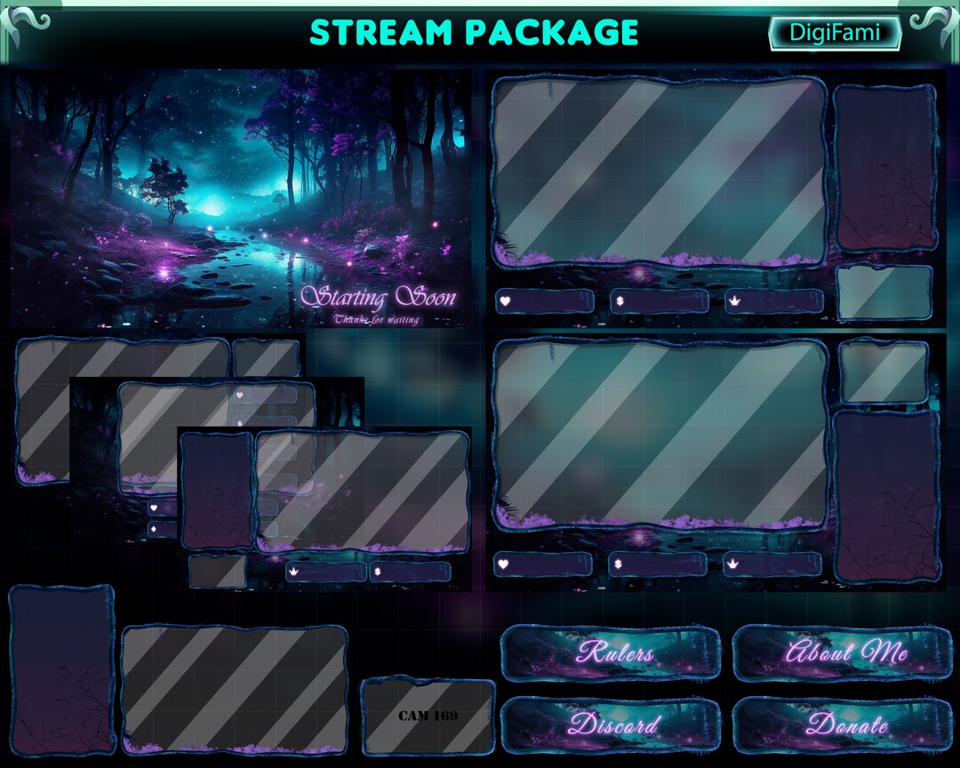 ANIMATED Twitch Stream Overlay Package Magic Forest, Witchy Forest Animated Stream Bundle ...