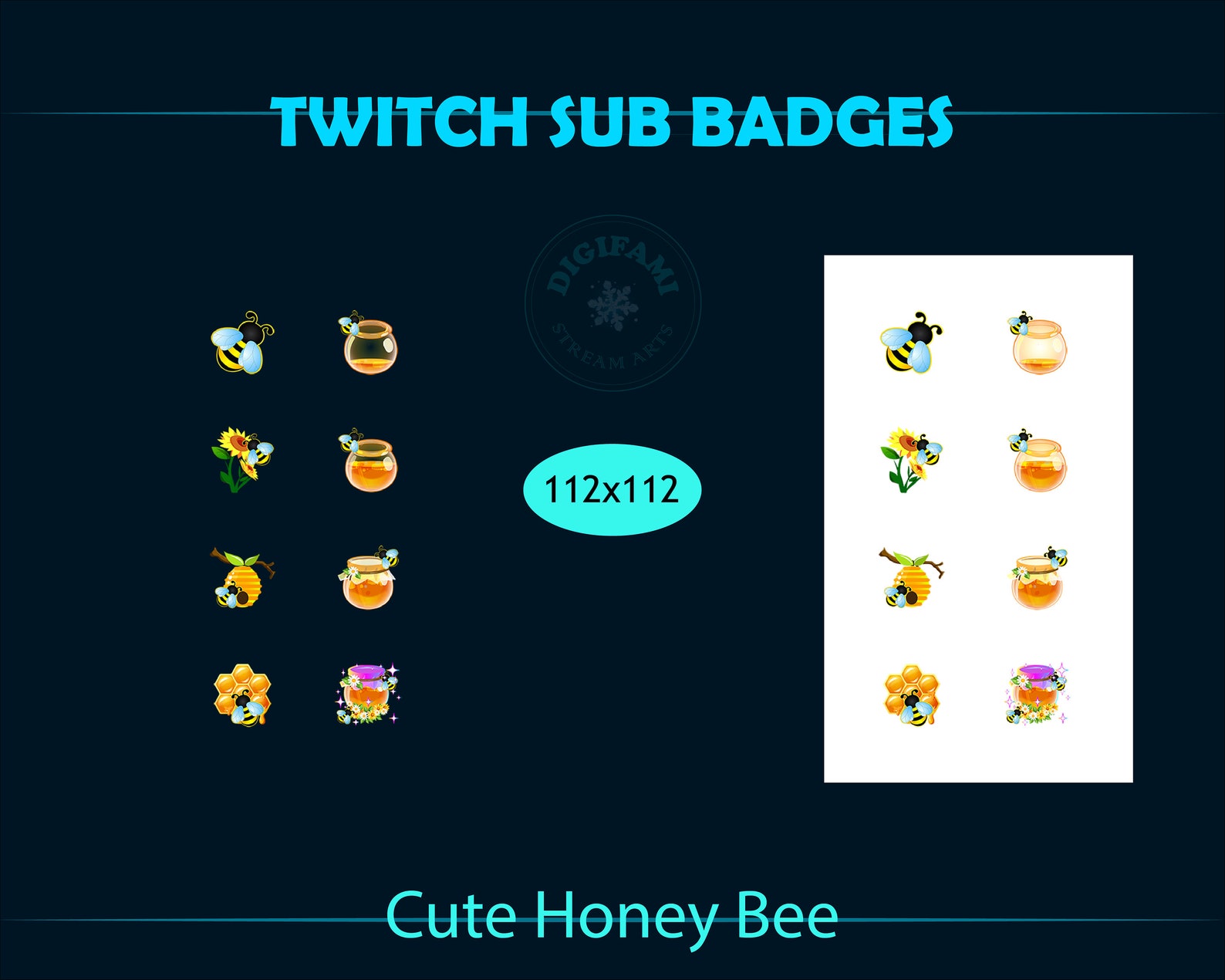 Cute Honey Bee Twitch Sub Badges, Gold Honey Bee Basket Twitch Sub ...