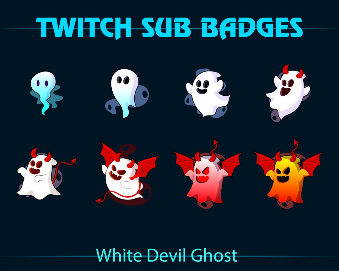 White Halloween Ghost Twitch Sub Badge, Cute Devil Ghost Twitch Sub ...
