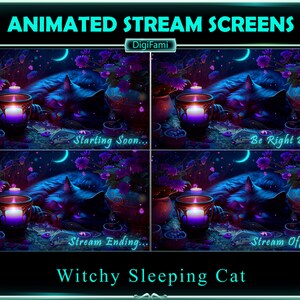 ANIMATED Twitch Stream Overlays Witchy Sleeping Cat, Witchy Garden ...