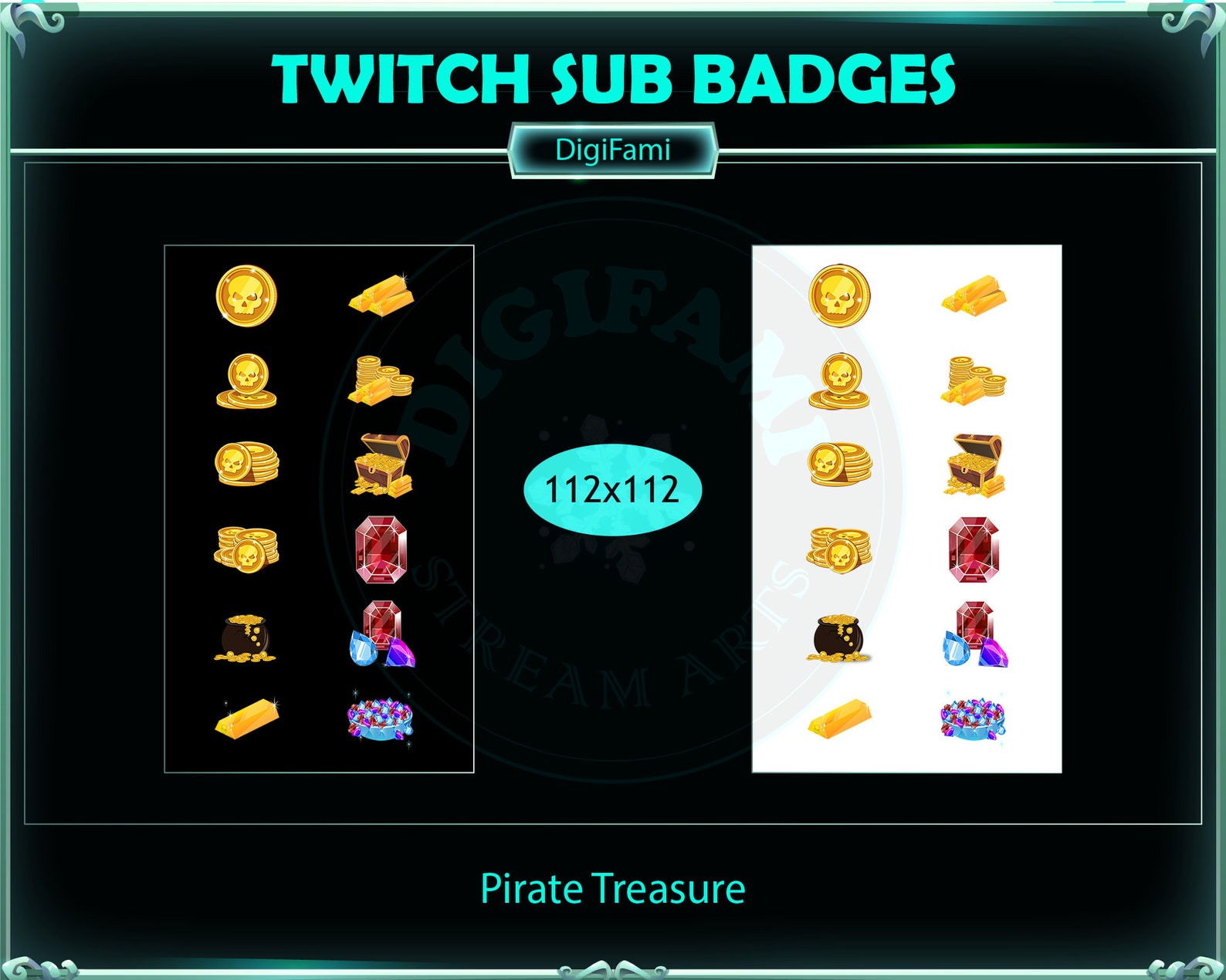 Pirate Treasure Twitch Sub Badges, Gold Coins Twitch Sub Badges for ...