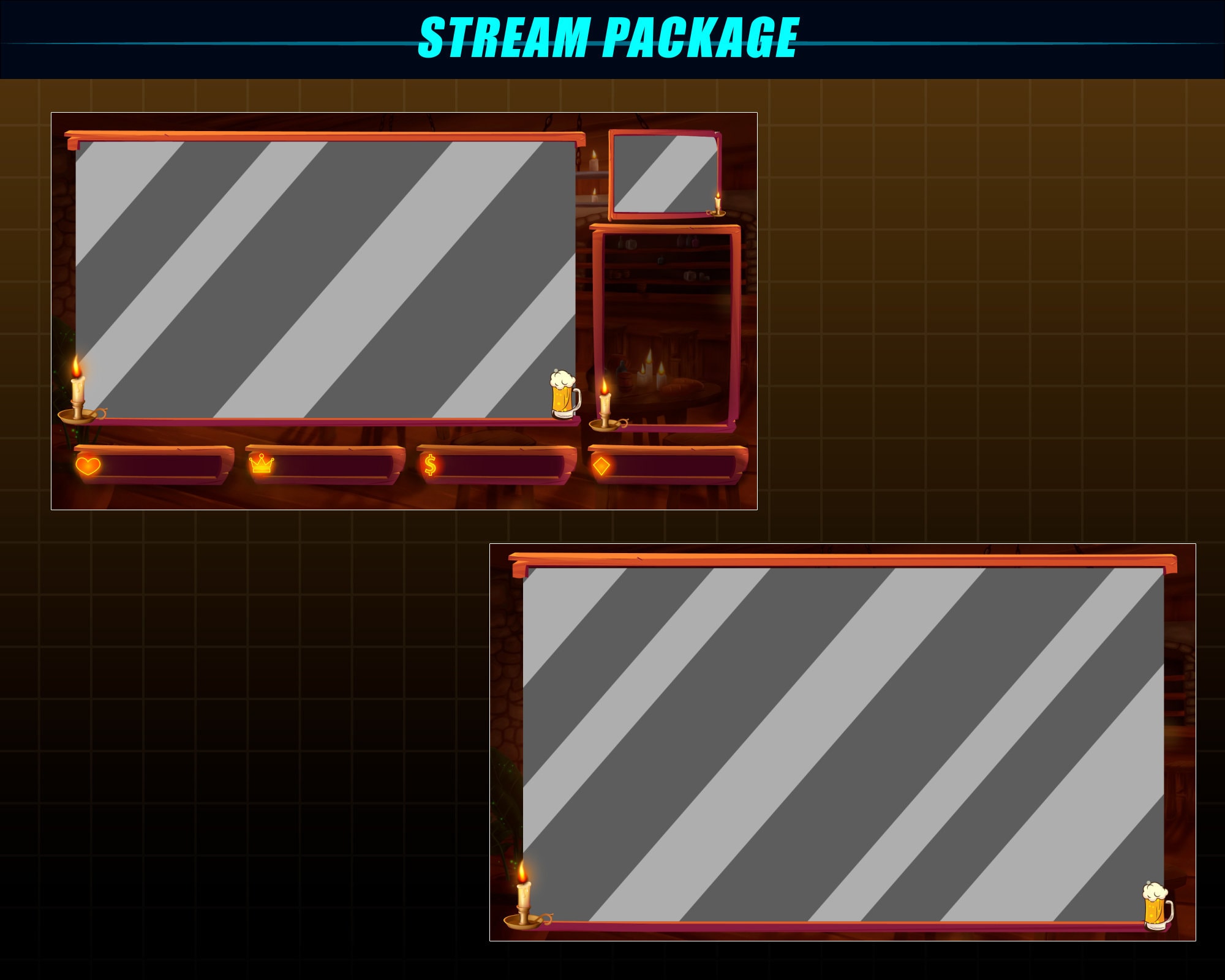 Animated Twitch Overlay Package Warm Tavern / Cozy Pub Bar Stream Package for Streamer, Vtuber ...