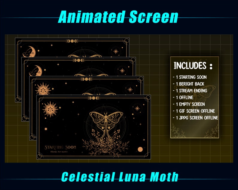 Animated Stream Package Gold Celestial Luna Moth, Golden Celestial ...