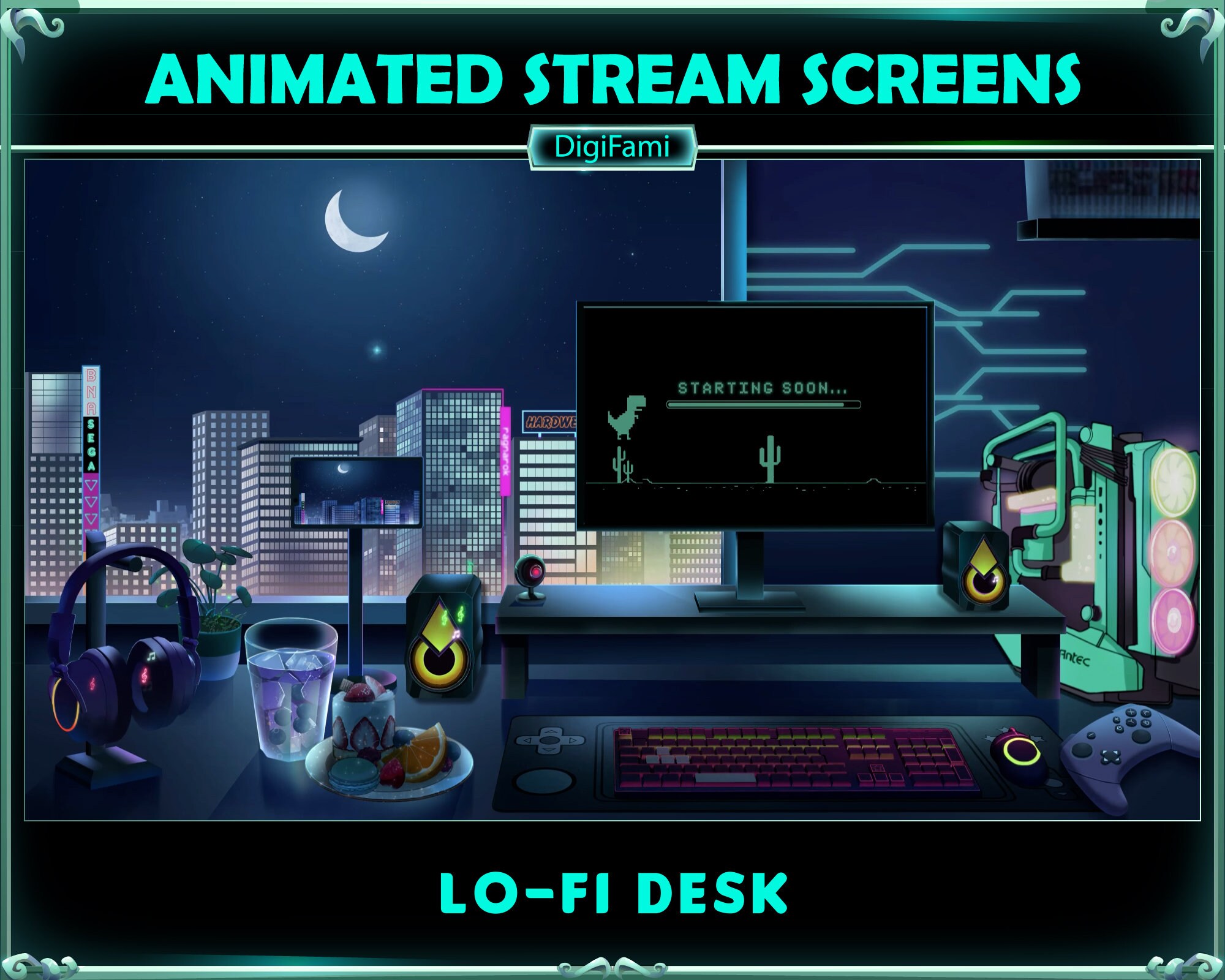 Animated Twitch Gaming Room Screen Overlays, PC Desk Twitch Screen ...
