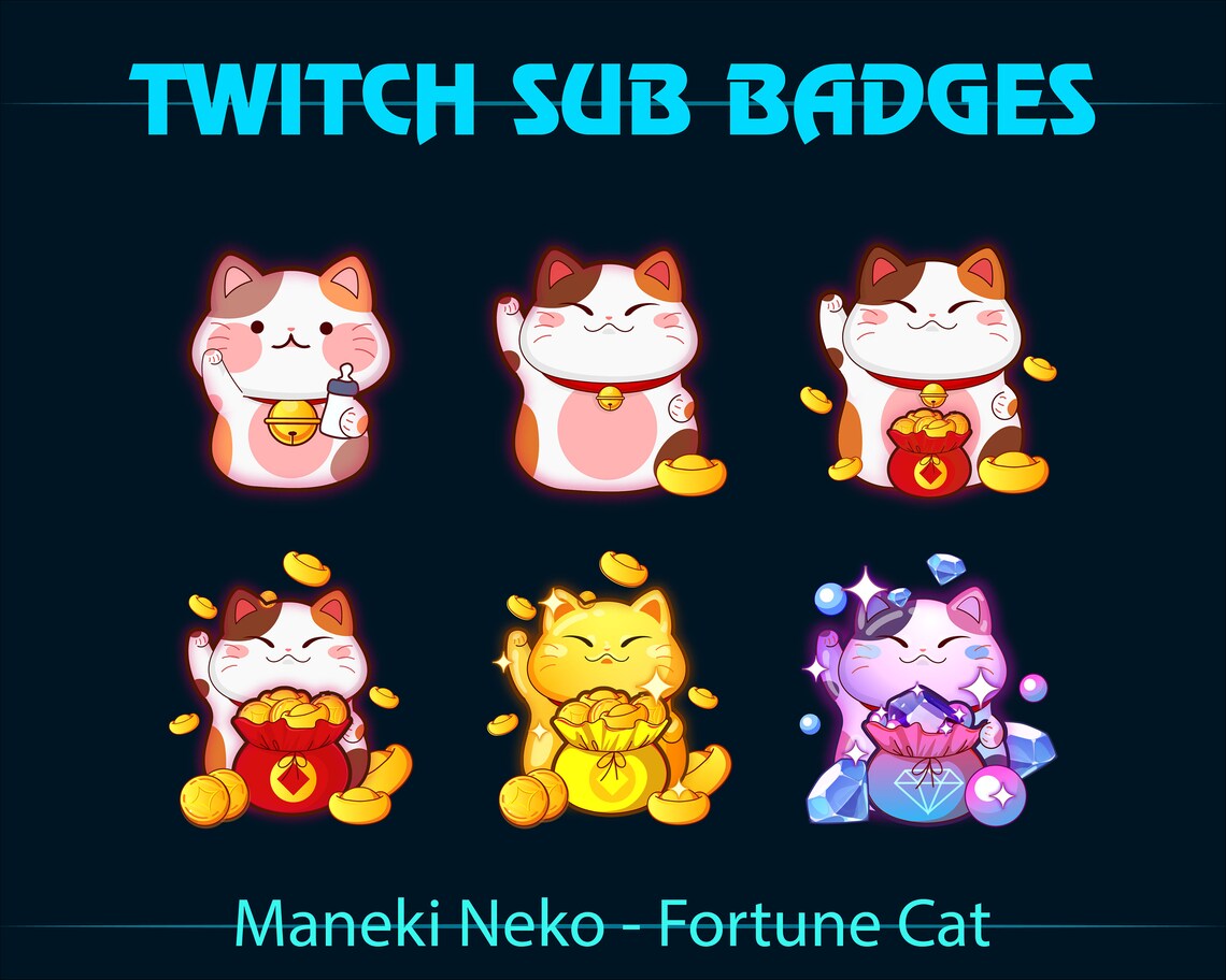 Fortune Cat Twitch Sub Bit Badges / Maneki Neko Twitch Sub Badges ...