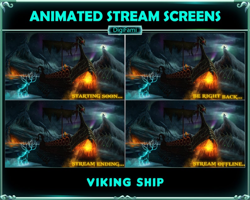 Animated Twitch Stream Scenes Burning Viking Ship, Viking Animated ...
