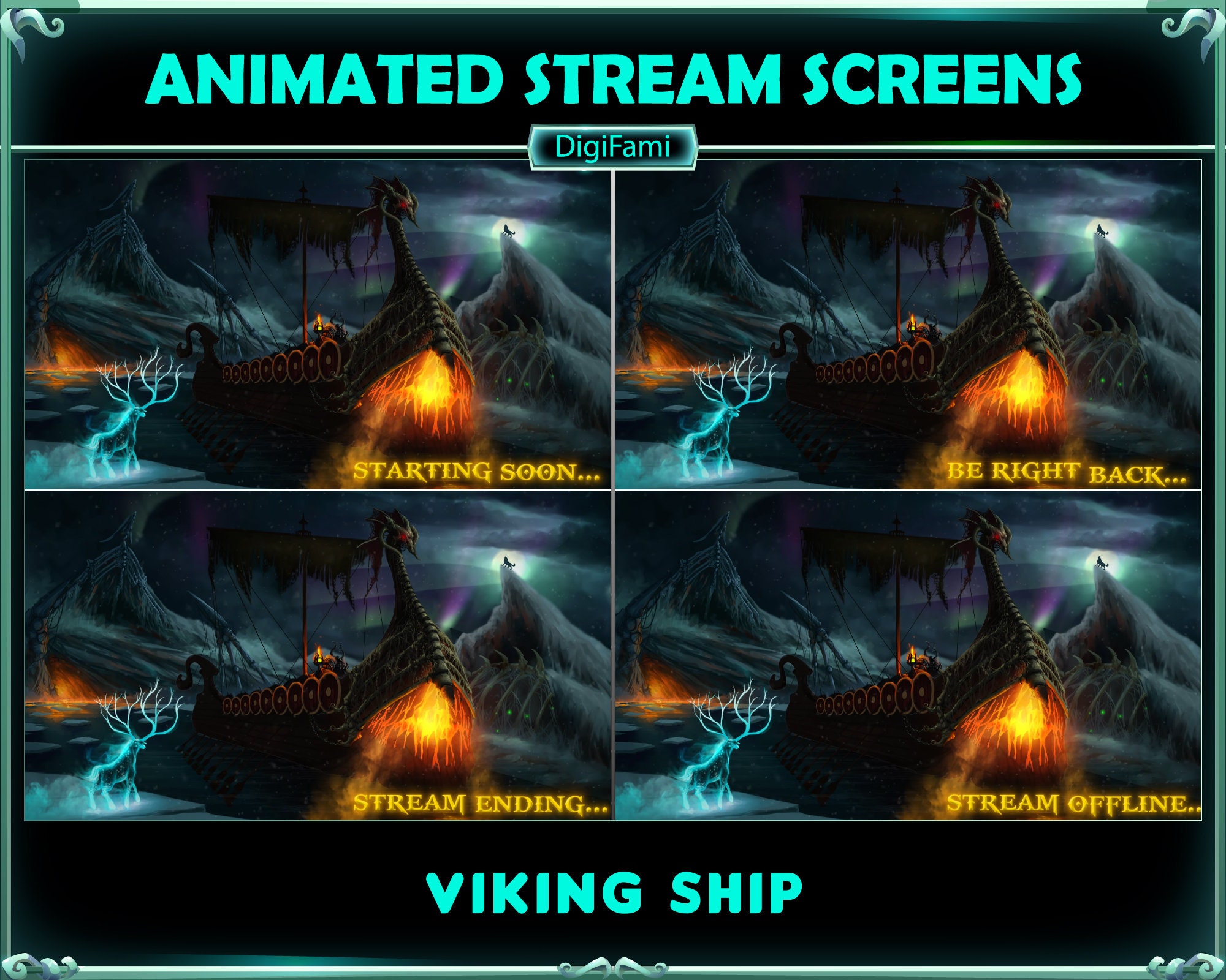 Animated Twitch Stream Scenes Burning Viking Ship, Viking Animated ...