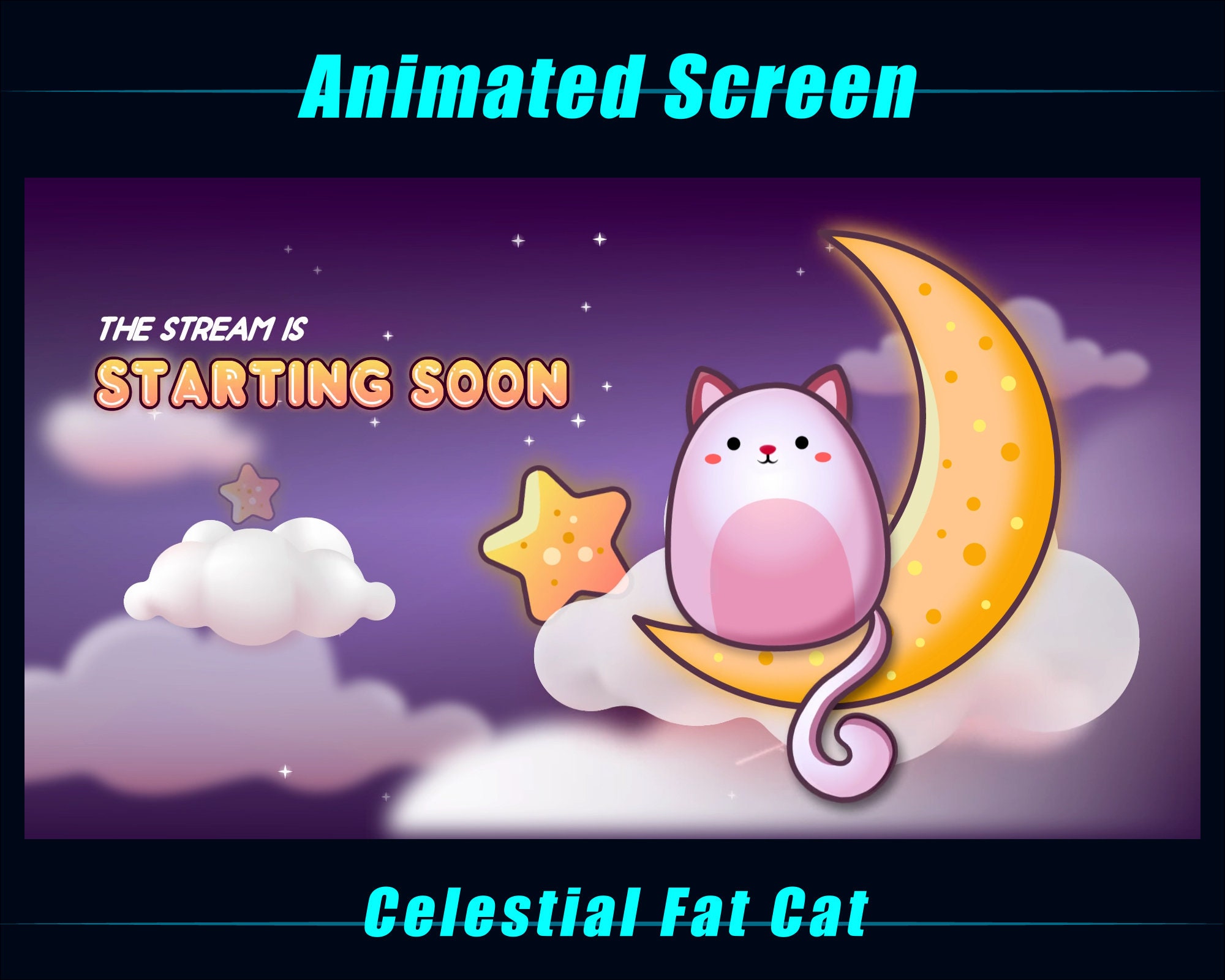 Animated Stream Package Celestial Cute Cat, Cute Fat Cat on Moon Twitch ...
