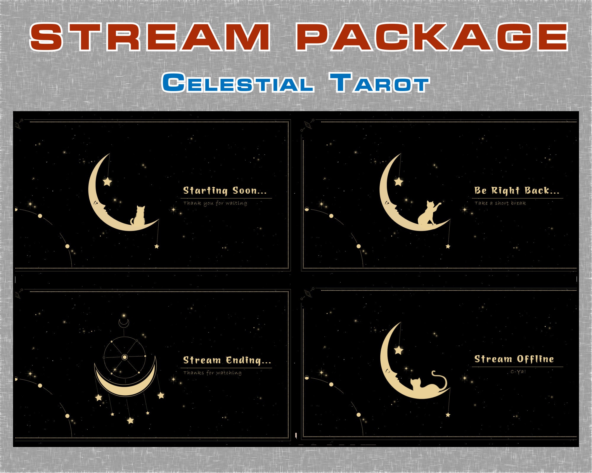 Animated Scenes Moon Cat Twitch Overlay Package / Black Celestial ...