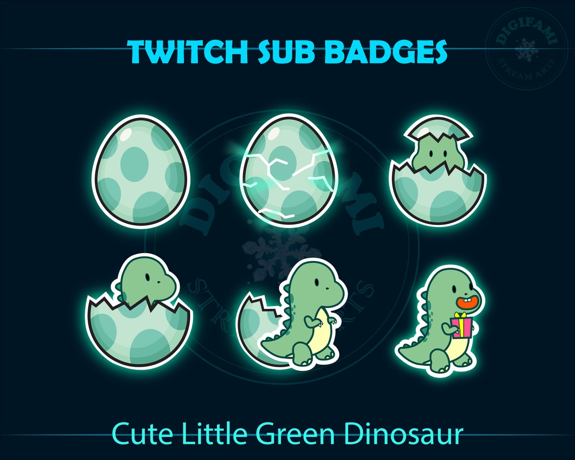 Cute Little Green Dinosaur Twitch Sub Badges, Cute Little Dinosaur ...